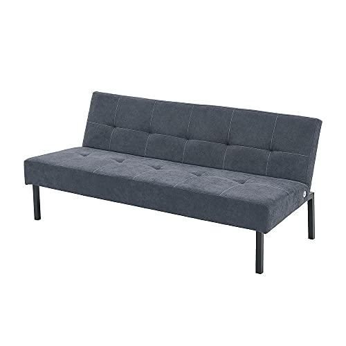 Panana Linen Upholstered Modern Convertible Folding Futon Sofa Bed for Compact Living Space, Apartment, Dorm, Bonus Room with Metal Legs, (Grey Without Drinks Holder)