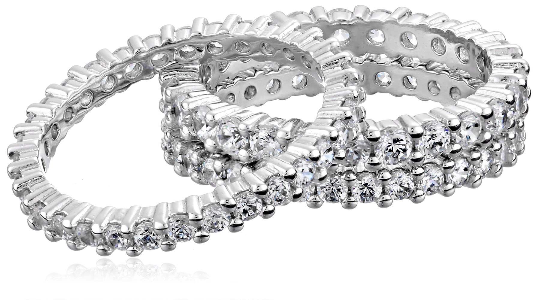 Amazon Essentials Sterling Silver Cubic Zirconia All-Around Band Stacking Ring Set (Set of 3), Size 5.5 (previously Amazon Collection)