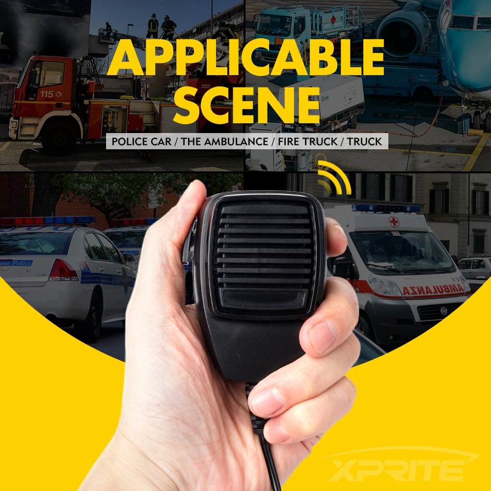Xprite 200 Watt 8 Tones Emergency Warning Siren Speaker PA System Kit w/Handheld Microphone & Light Control Switches for Police Cars