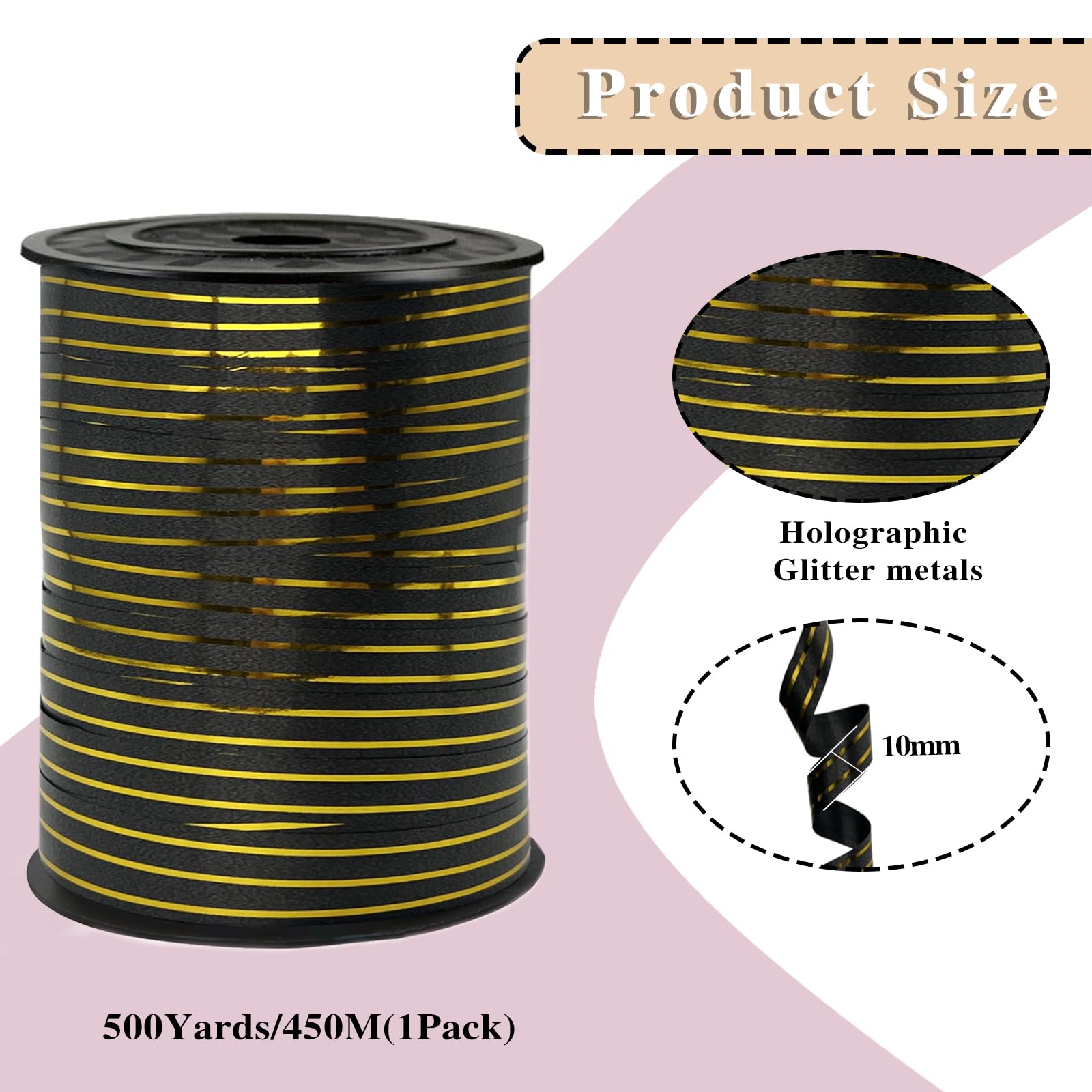 Black and Gold Shiny Curling Shiny Ribbon,219 Yard Ribbon for Balloons,Ribbon for Gift Wrapping,Curling Ribbon for Craft
