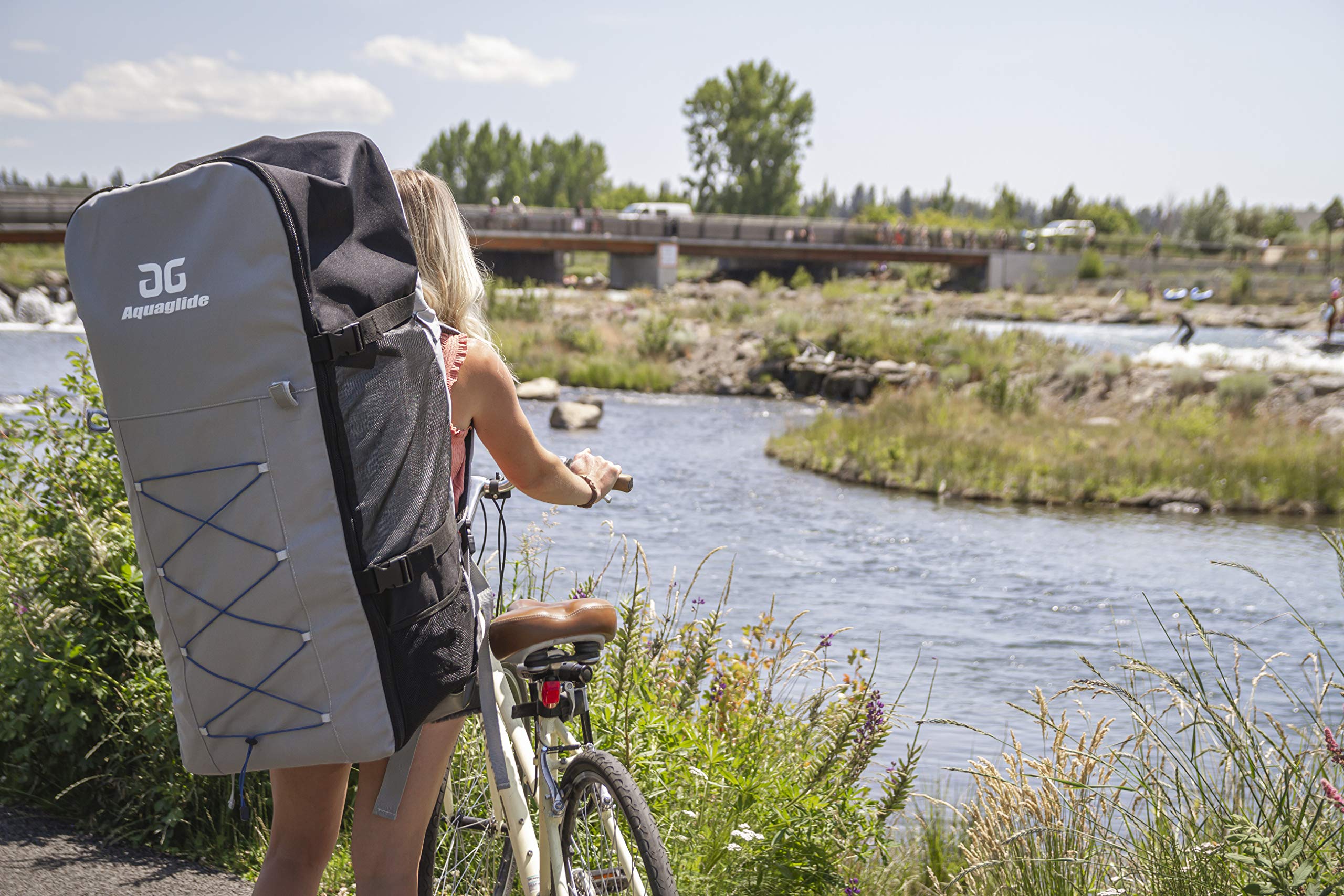 AQUAGLIDE River Crossing Storage Bag SUP or Kayak Board Zip Up Travel Storage Durable Backpack Bag with Shoulder Carry Straps Adjustable Fits Stand Up Paddle Boards Travel Protection