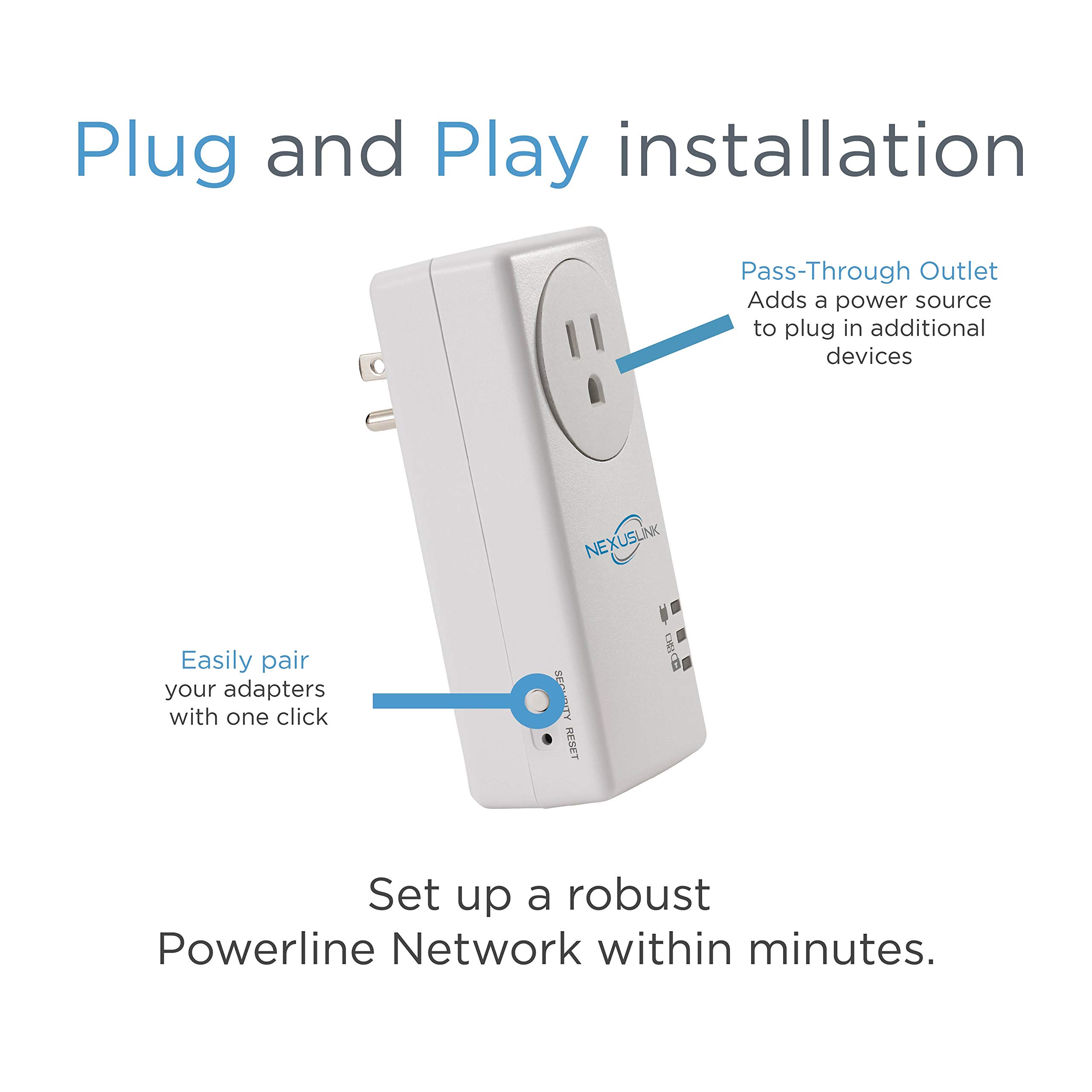 NexusLink Powerline G.hn Powerline Adapter | Pass-Through Outlet | 1200Mbps I Single Device (GPL-1200PT)