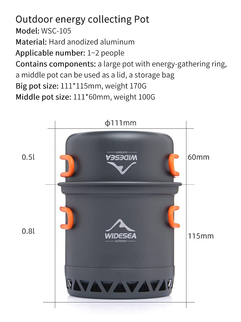ANKONG Camping Cookware Set Heat Exchange Design Outdoor Pot Pan Set for Hiking Backpacking Travel with Storage Bag