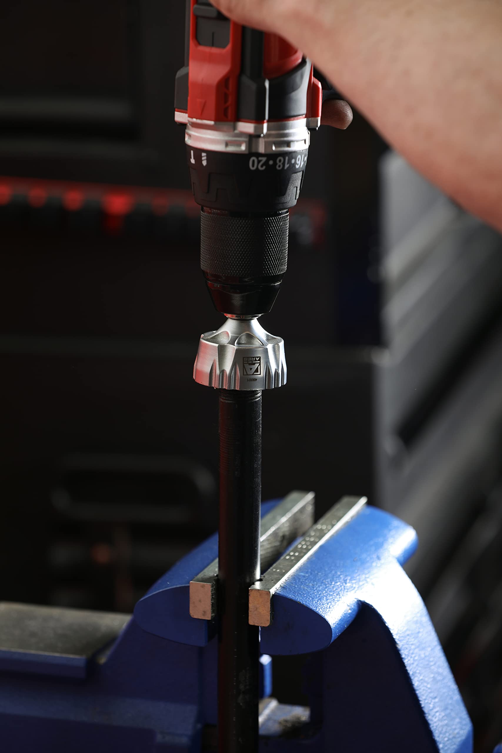ARES 48001 – External Rotary Deburring & Chamfer Tool (13-36mm) – 3/8-Inch Shank for Use with Drill or Hex Driver - Clean and Repair Threaded Fasteners, Studs, and Bolts