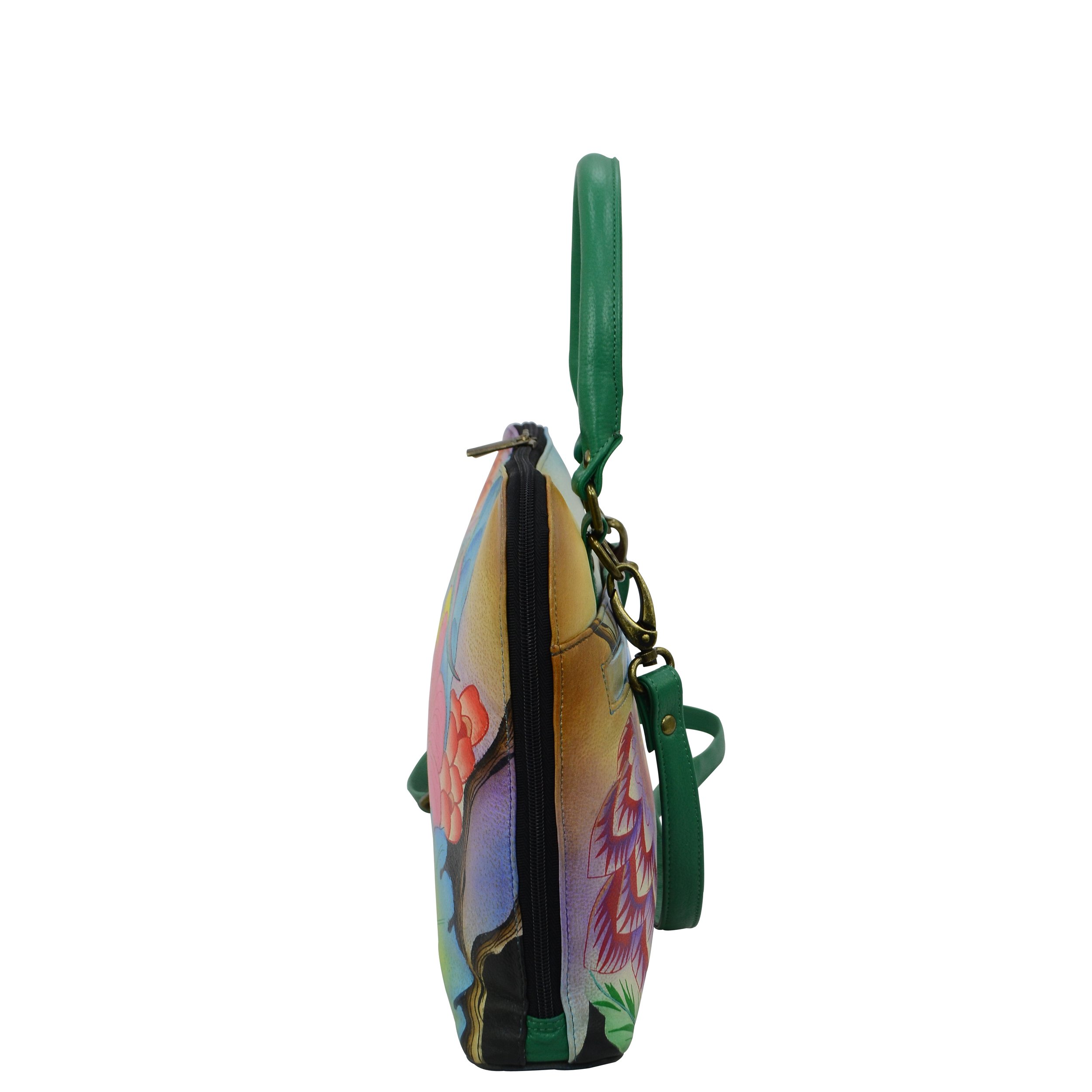 Anna by Anuschka Hand Painted Leather Slim Crossbody Satchel, WMG-Whimsical Garden