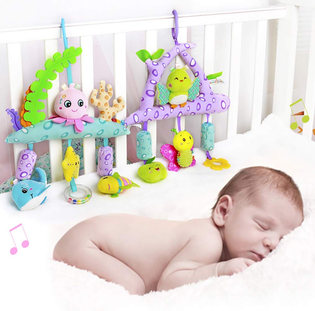 Baby Hanging Toy for Stroller and Crib, Activity Plush Baby Car Seat Crib Travel for Babies, Sensory Learning & Development Toy (Style2)
