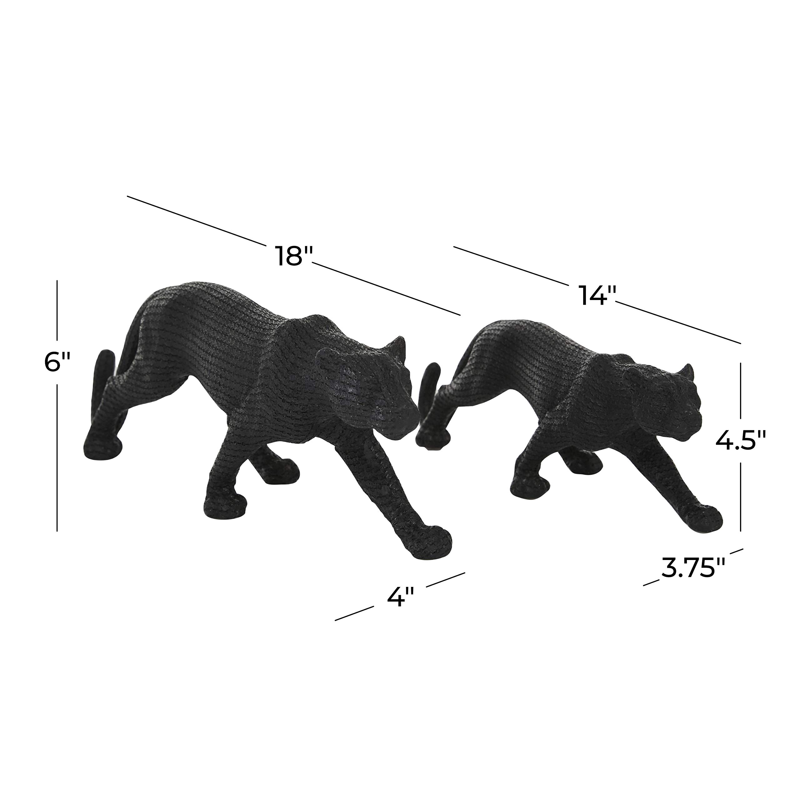 Deco 79 Polystone Leopard Decorative Sculpture Home Decor Statues, Set of 2 Accent Figurines 18", 14"W, Black