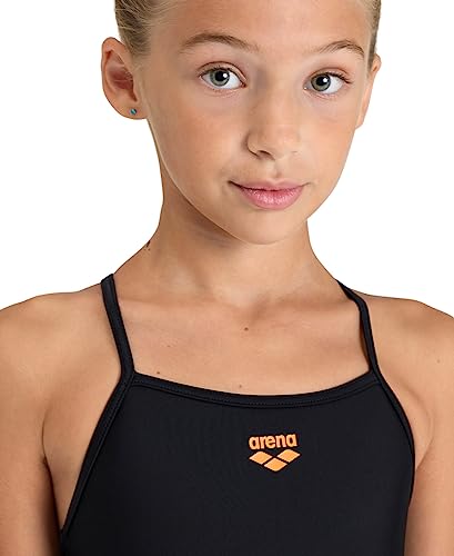Arena Feel Girls' Junior Light Drop Back Solid Swimsuit MaxFit Comfortable One Piece Suit Pool or Beach, US Size 10-12 Jr/28, Black/Black