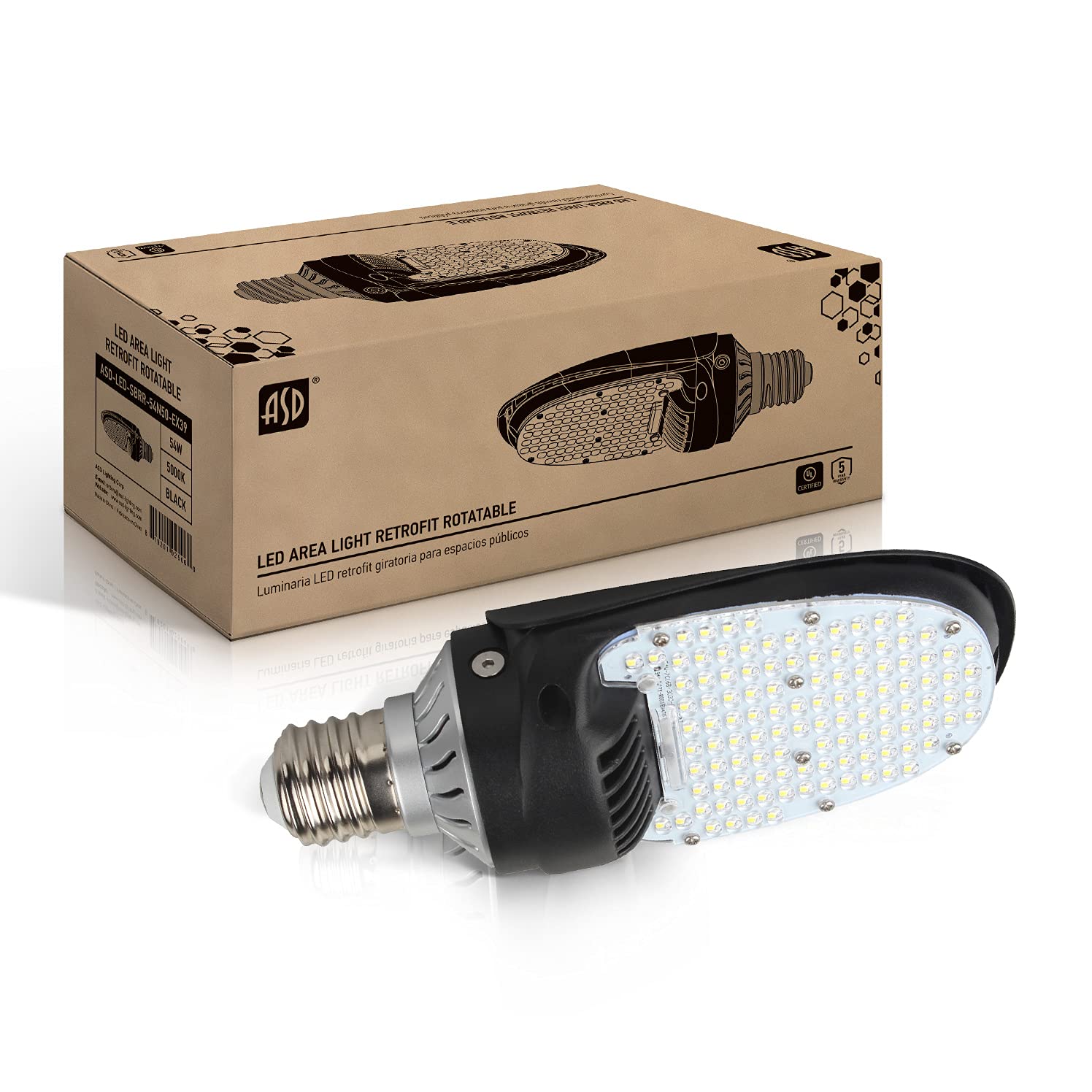 ASD LED Paddle Bulb 54W (90W MHL Equivalent) 5000K Daylight 5784Lm 120-277V UL & DLC - Outdoor LED Corn Bulb EX39 Rotatable Base - LED Parking Light Bulb - Post Light Bulb - Mogul Base Light Bulb