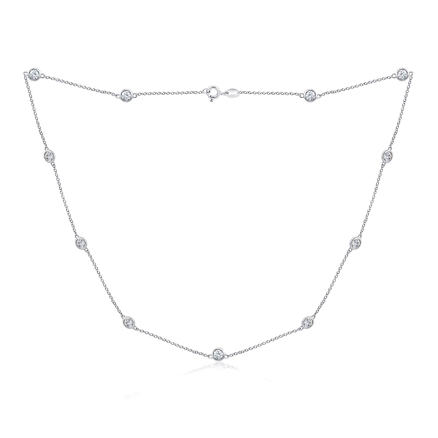 Amazon Essentials Platinum Plated Sterling Silver Station Necklace set with Infinite Elements Cubic Zirconia (4mm), 18" (previously Amazon Collection)