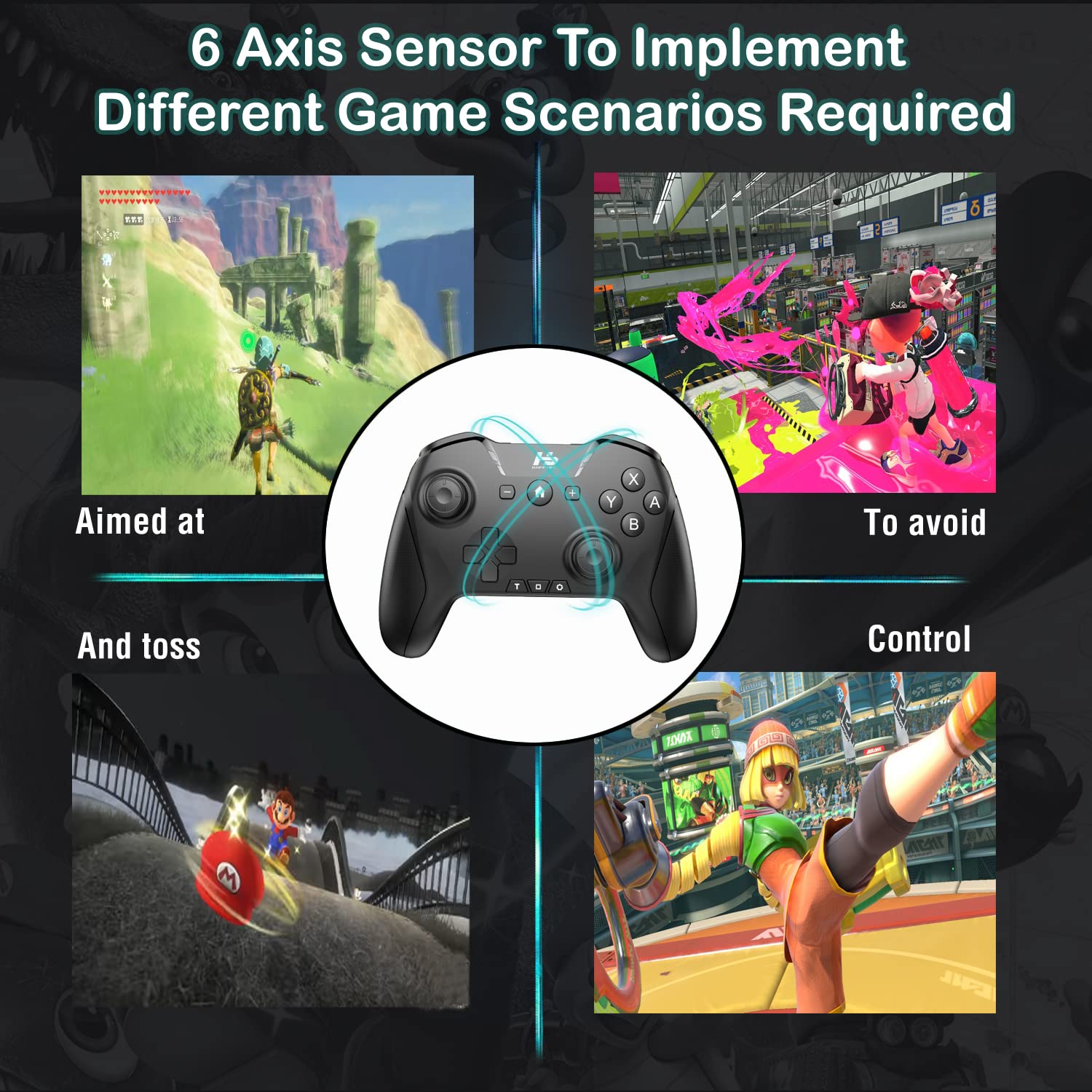 HAPPYDO Wireless Game Controller for Nintendo Switch/Switch Lite/PC/Phone/Ipad, Rechargeable Remote Bluetooth Gamepad with Joystick with Ergonomic Non-Slip, Adjustable Turbo and Vibration