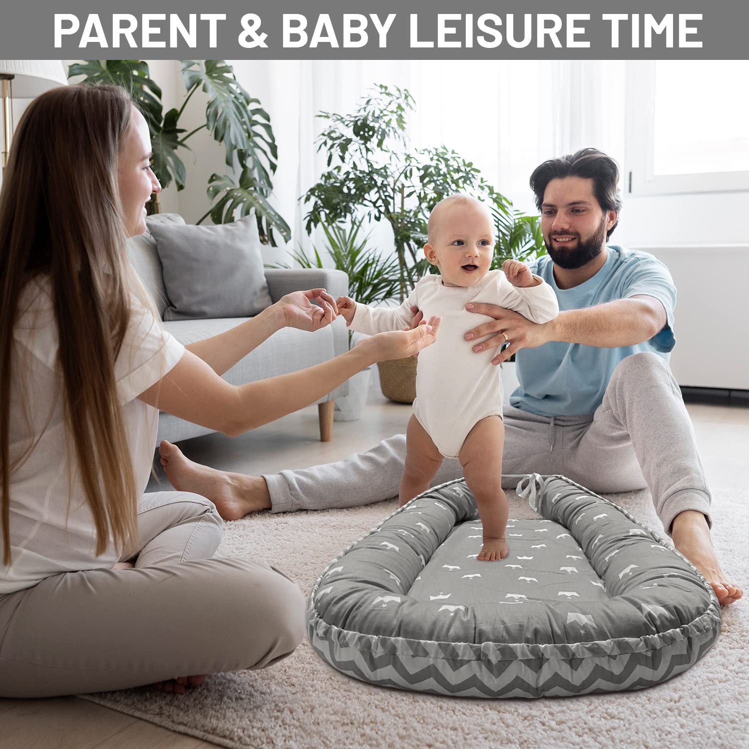 Baby Nest Co-Sleeping Lounger, Portable and Comfortable Nest for Baby, Nest for Baby, Co-Sleeping Bed (0-12M) (Grey Wave Crown)