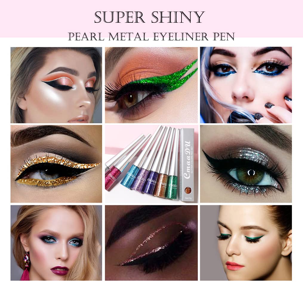 Aseawave 16 Colors Liquid Glitter Eyeliner Set, Metallic Shimmer Glitter Eyeshadow, Colorful Rainbow Eyeliner Long Lasting Waterproof Face Lips Art for Party Festival Makeup