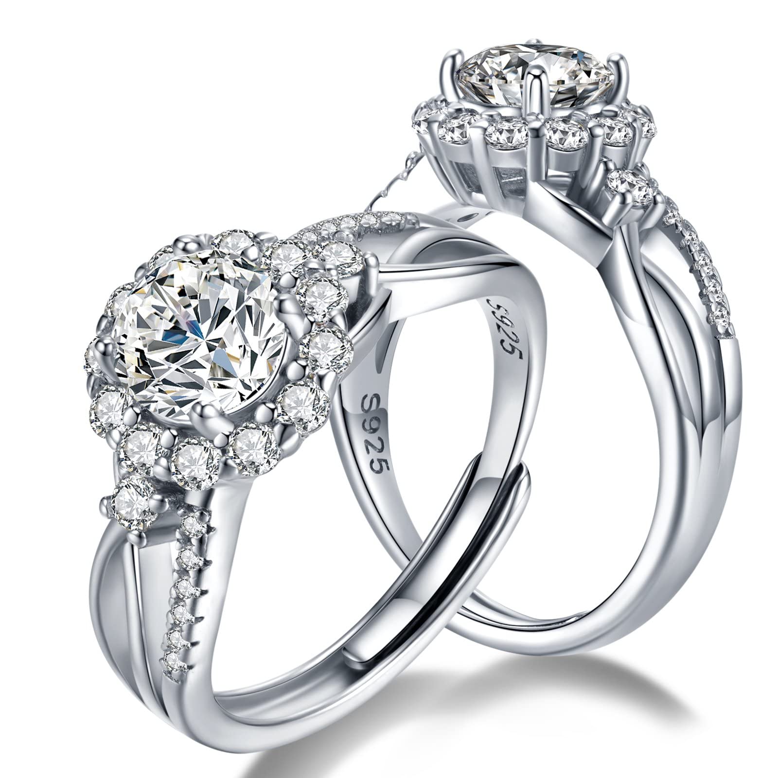 Atylyk 1 Carat Moissanite Adjustable Engagement Ring Wedding Promise 925 Sterling Silver Solitaire Rings for Women (Flower Ring)