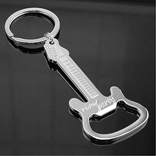 ARFUKA Bottle Opener Keychain Guitar Shaped Soda Beer Bottle Opener Keyring Novelty Beverage Bottle Opener Key Ring, Women Men Gift for Christmas and Birthday Silver