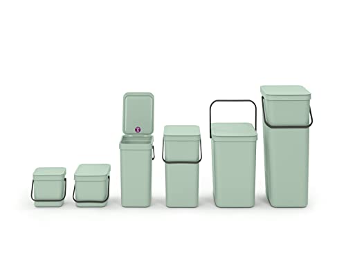 Brabantia Sort & Go Food Trash Can (0.8 Gal/Jade Green) Small Countertop Kitchen Compost Caddy with Handle & Removable Lid, Easy Clean