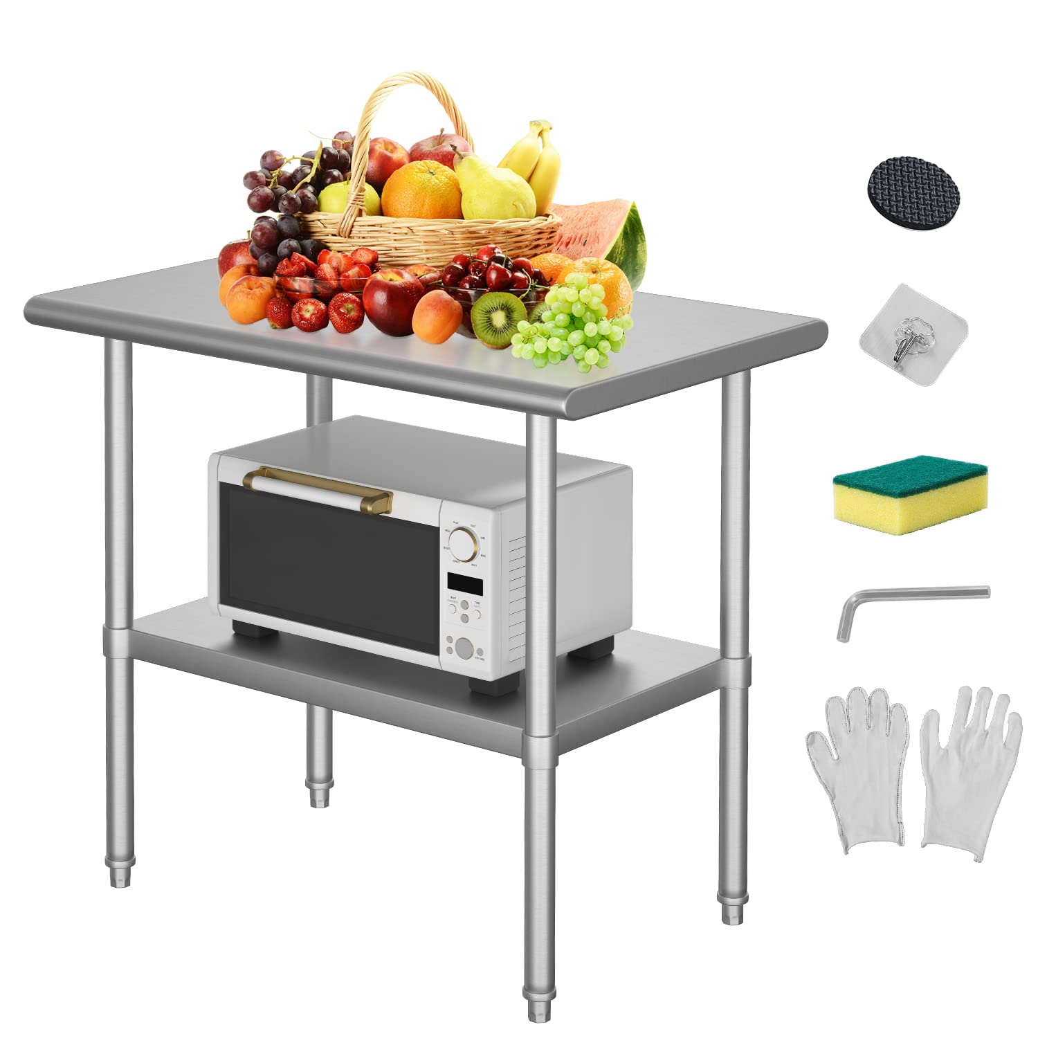 Boiarc Stainless Steel Table 36×24 Inch, NSF Heavy Duty Metal Commercial Kitchen Prep & Work Table with Adjustable UnderShelf & Feet for Kitchen & Dining Room Warehouse