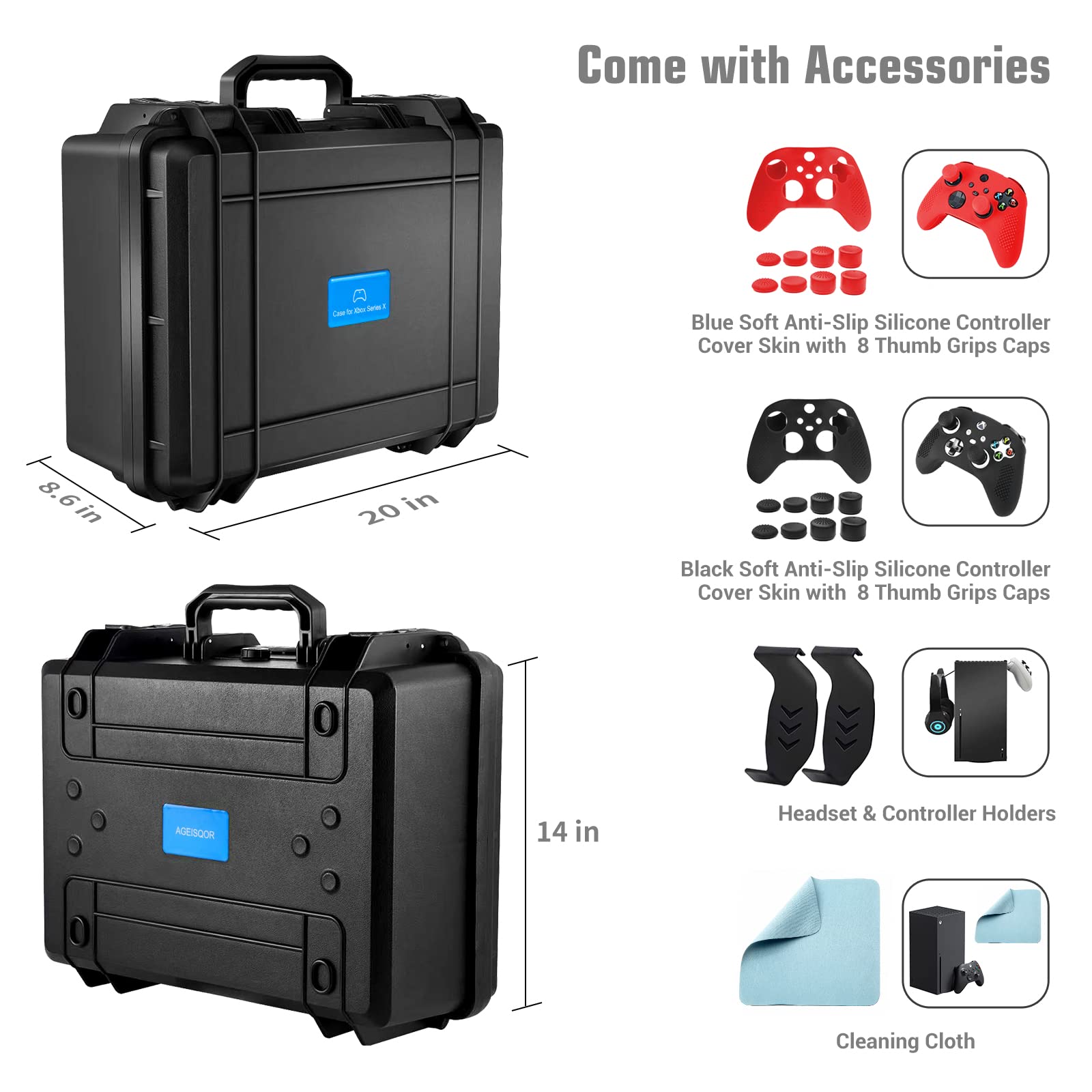 Hard Shell Travel Carrying Case for Xbox Series X - Waterproof Shockproof Case with Customized Foam Inlay for Xbox Series X Console, Headset, Games, Controllers, Cables and Other Accessories, Red