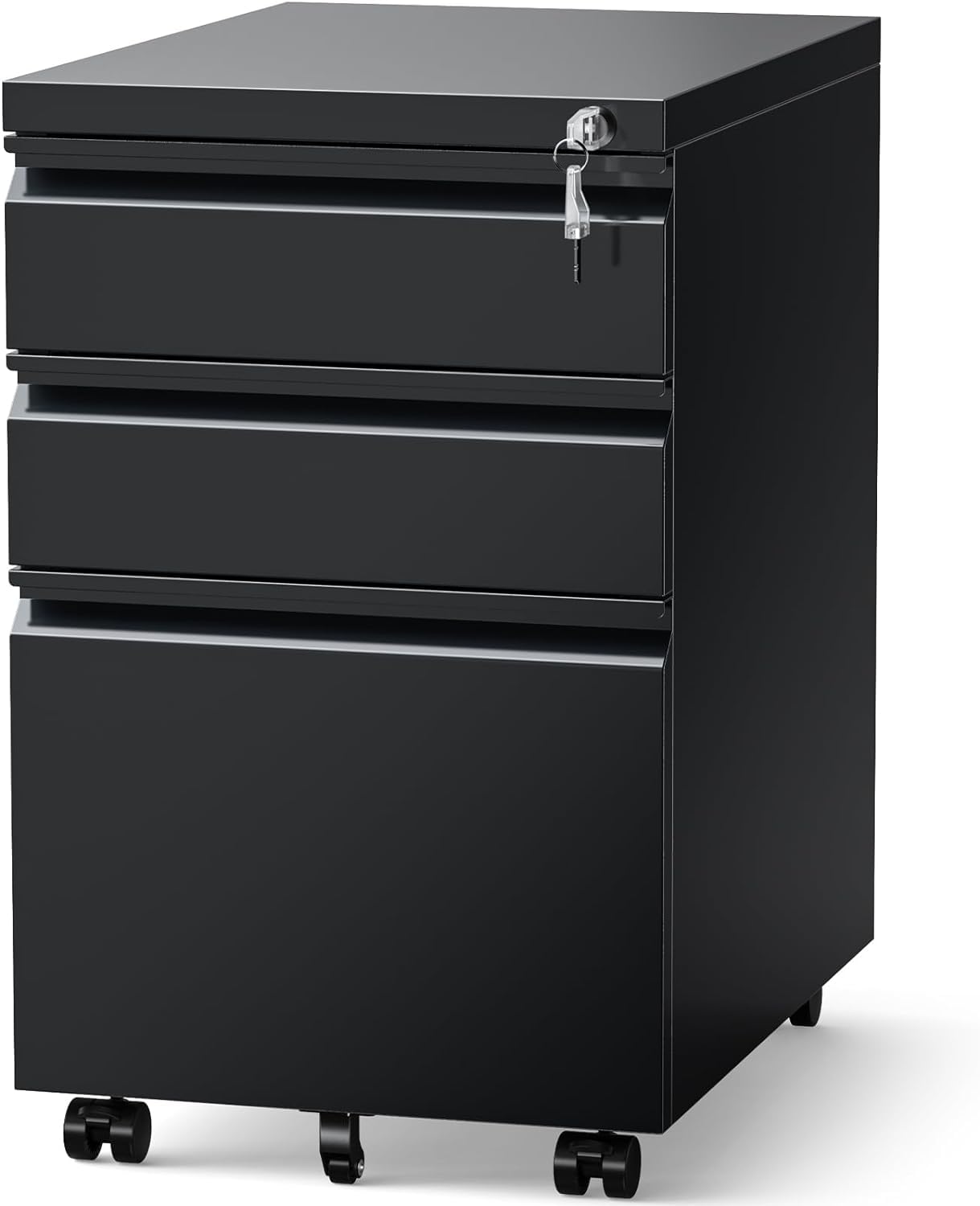 Approgreent 3 Drawer File Cabinet for Home Office, Under Desk Mobile Filing Cabinet with Lock for A4-Size/Letter-Size/Legal-Size, Fully Assembled Except Casters, Black