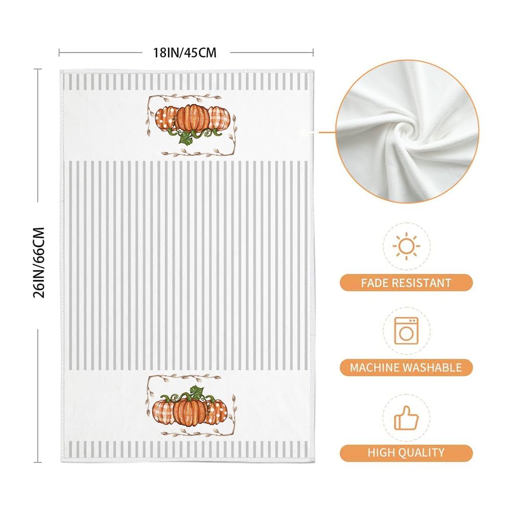 ARKENY Fall Kitchen Towels Set of 2,Orange Pumpkin Maple Autumn Dish Towels 18x26 Inch Drying Dishcloth,Farmhouse Home Decoration AD116