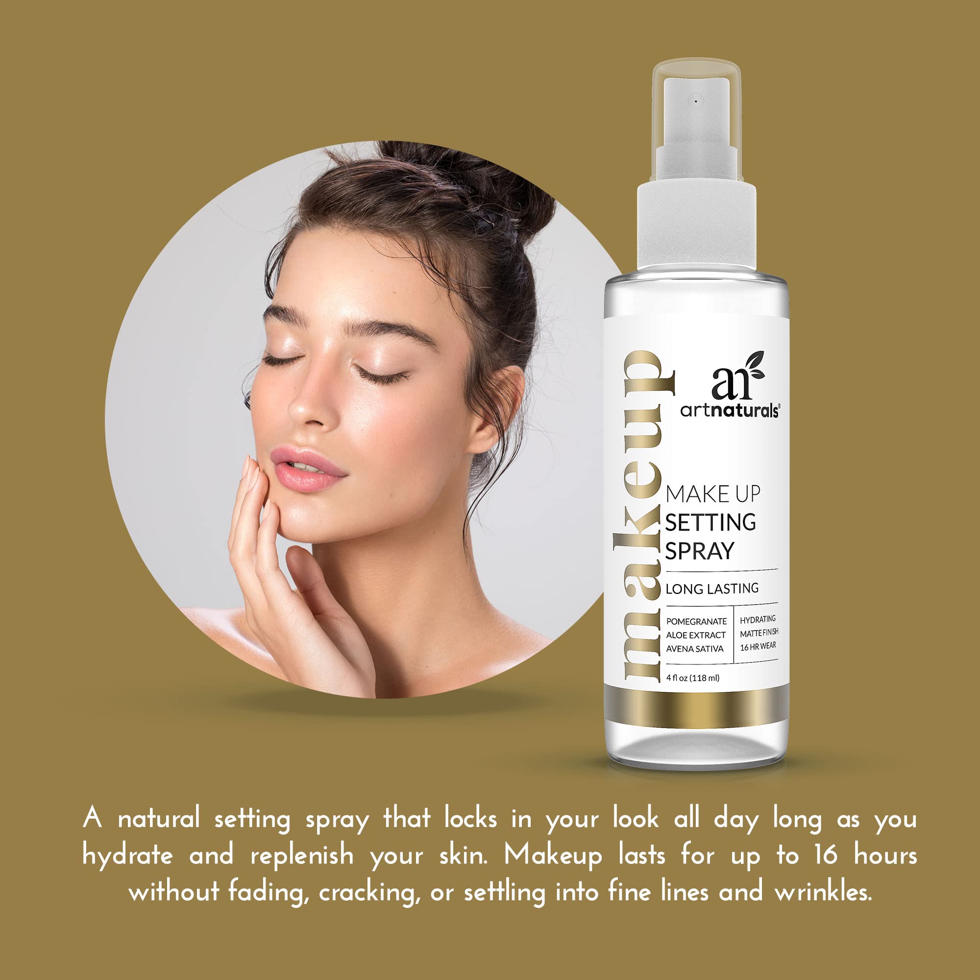 artnaturals Makeup Setting Spray - Long Lasting Face Oil Control - Matte Finish Mist - Organic, Made w/Aloe Vera - Hydrating & Anti Aging for Skin Care Routine (4 Fl Oz / 120ml)