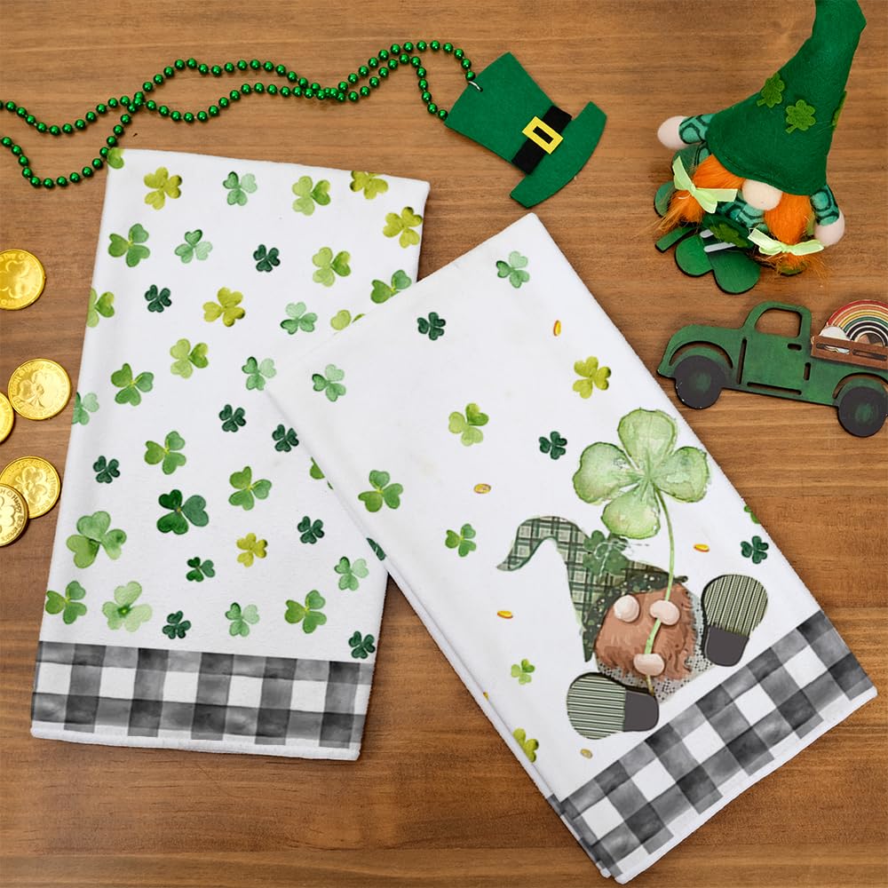 ARKENY St Patricks Day Gnome Green Shamrock Kitchen Towels Dish Towels St. Patrick's Day Decorations for Home Décor Ultra Absorbent Bar Drying Cloth 18x26 Inch Hand Towel for Cooking Set of 2