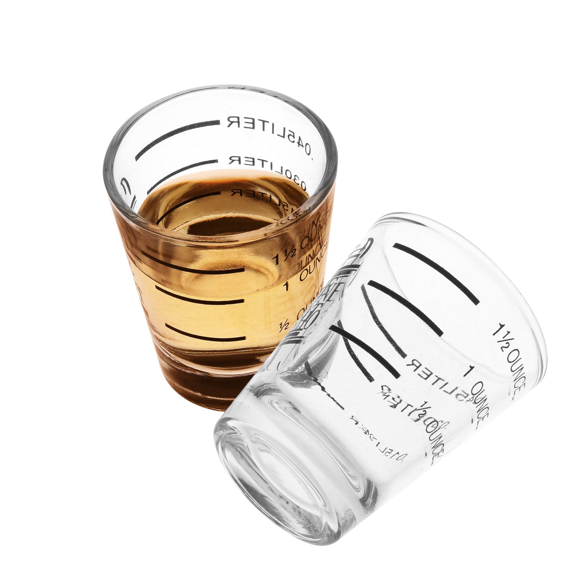 Beautyflier Pack of 2 Cocktail Wine Jigger Clear Glass Shot Glasses Drink Spirit Measure Cup For Measurement Bar Party Kitchen Tool (1.5 OZ, 2PCS)