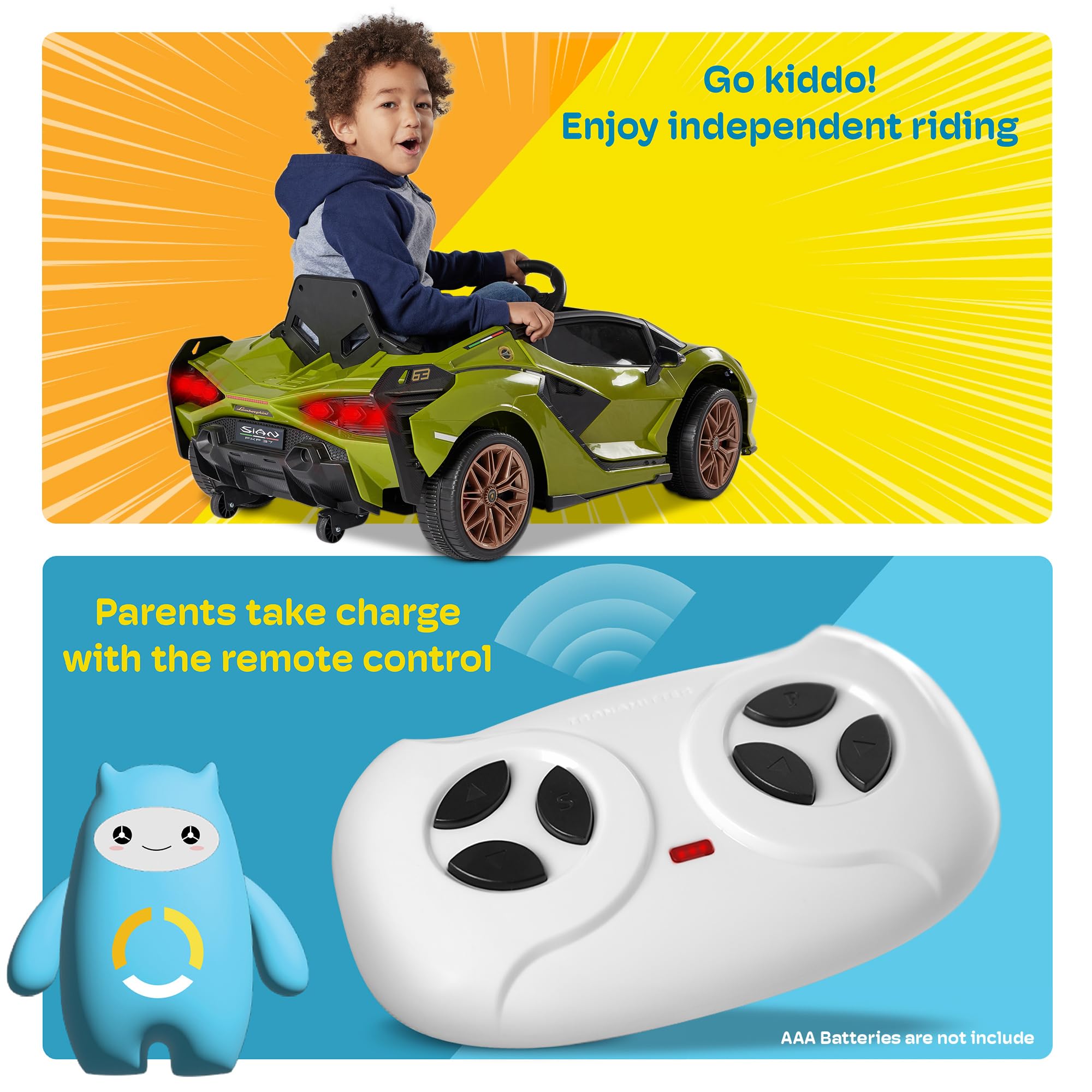 Kidzone Kids Electric Ride On 12V Licensed Lamborghini Sian Roadster Battery Powered Sports Car Toy with 2 Speeds, Parent Control, Sound System, LED Headlights & Hydraulic Doors - Pink