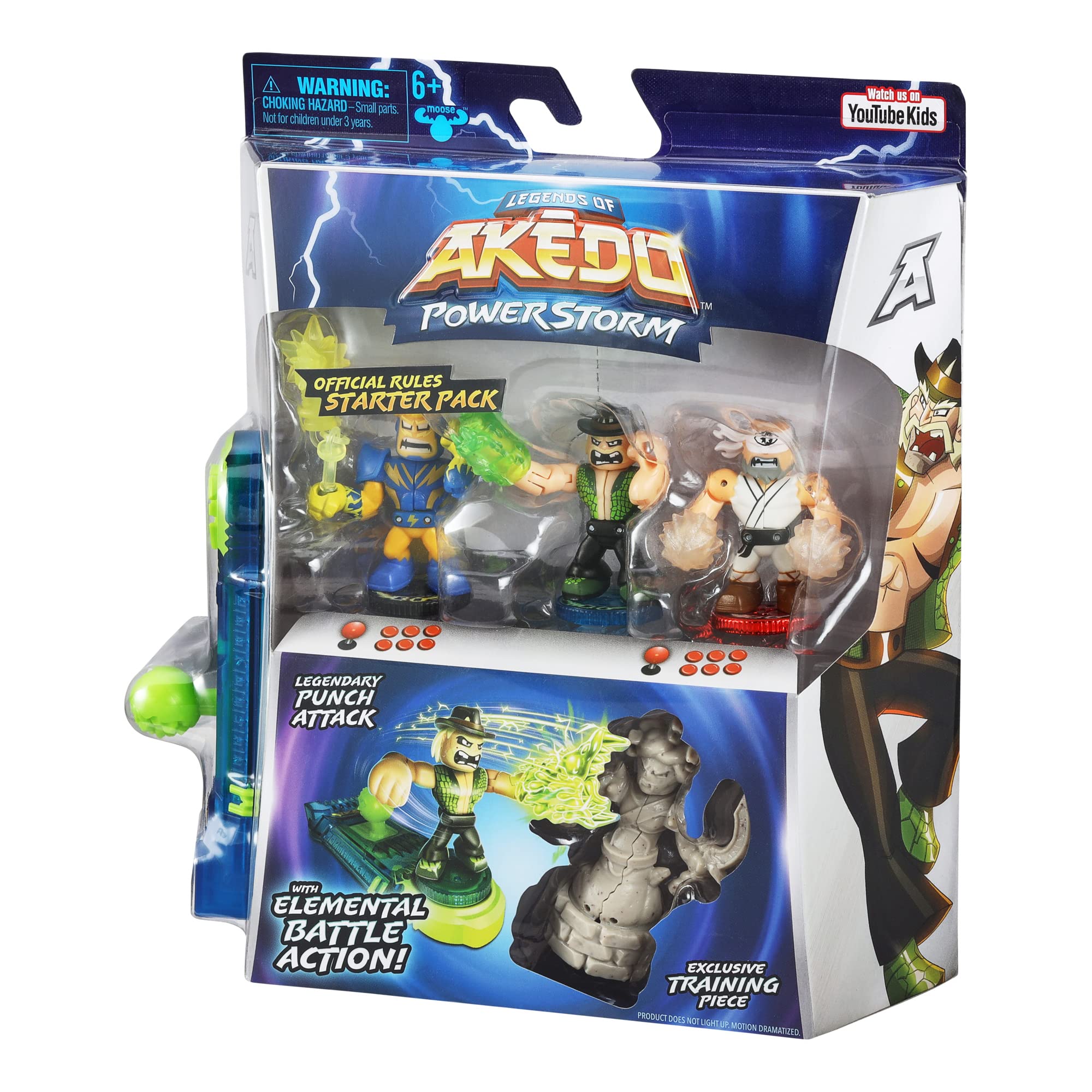 Legends of Akedo Powerstorm | Official Rules Starter Pack Legendary Punch Attack | 3 Mini Battling Action Figures with Training Practice Piece and Exclusive Joystick Controller