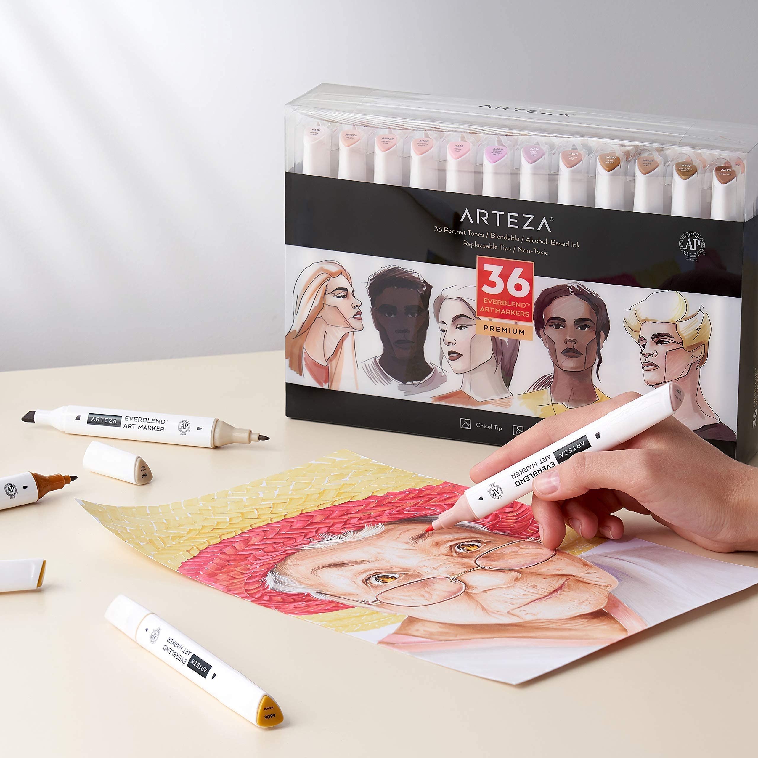 Alcohol Based Art Markers (Skin & Gray Tone) and Coloring Book Bundle, Drawing Art Supplies for Artist, Hobby Painters & Beginners
