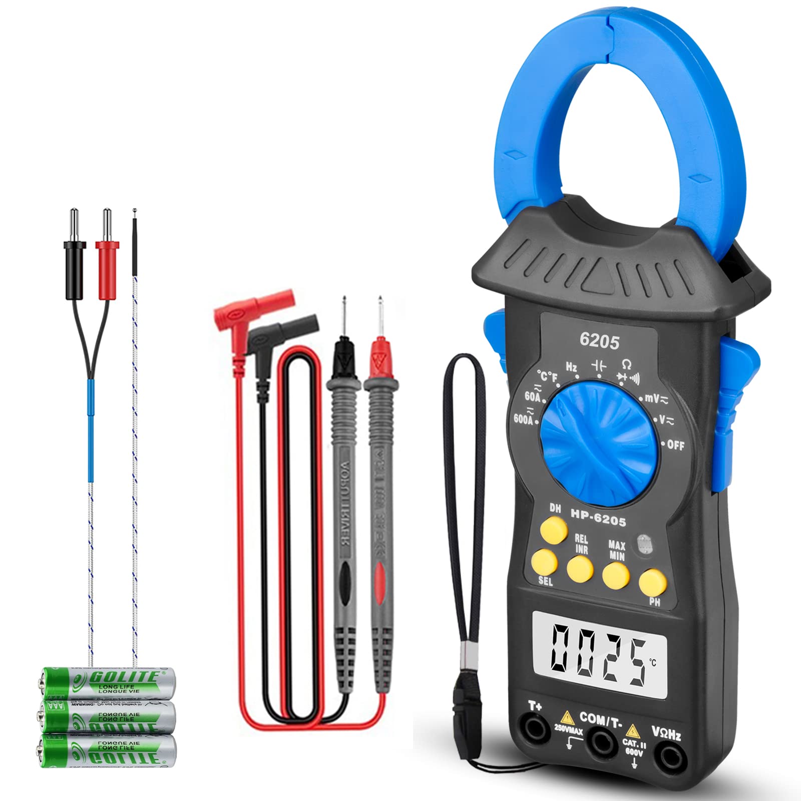 AIOMEST Inrush Current Clamp Meter 6000 Counts, TRMS Digital Multimeter with Auto Ranging, Amp Meter Measures Inrush AC&DC Current, AC&DC Voltage, Resistance, Capacitance, Diodes and Temperature