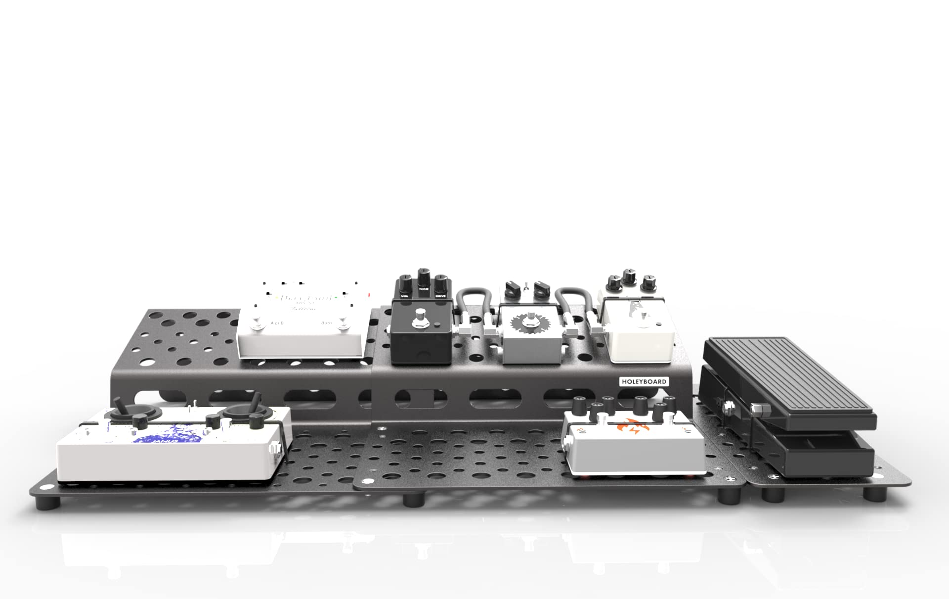 Holeyboard 123 Complete Pedalboard | Expandable from 13-30” to Solve Your Space Problems | Fits 3-12 pedals easily | 2-Levels For Easy Access to the Back Row