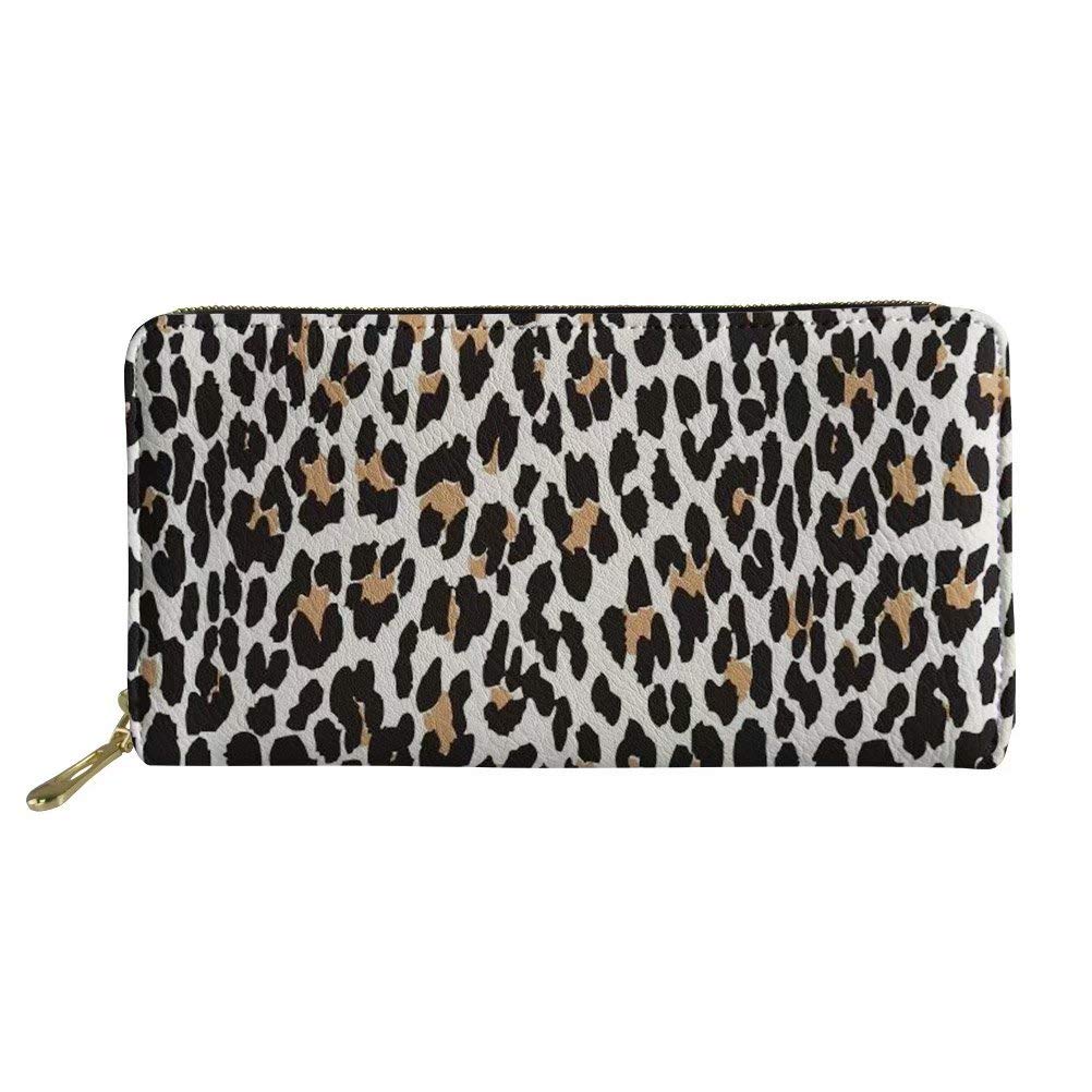 Dellukee Fashion Leather Wallet Case Leopard Print Women Zip Around Phone Clutch Bag Long Purse Organizer