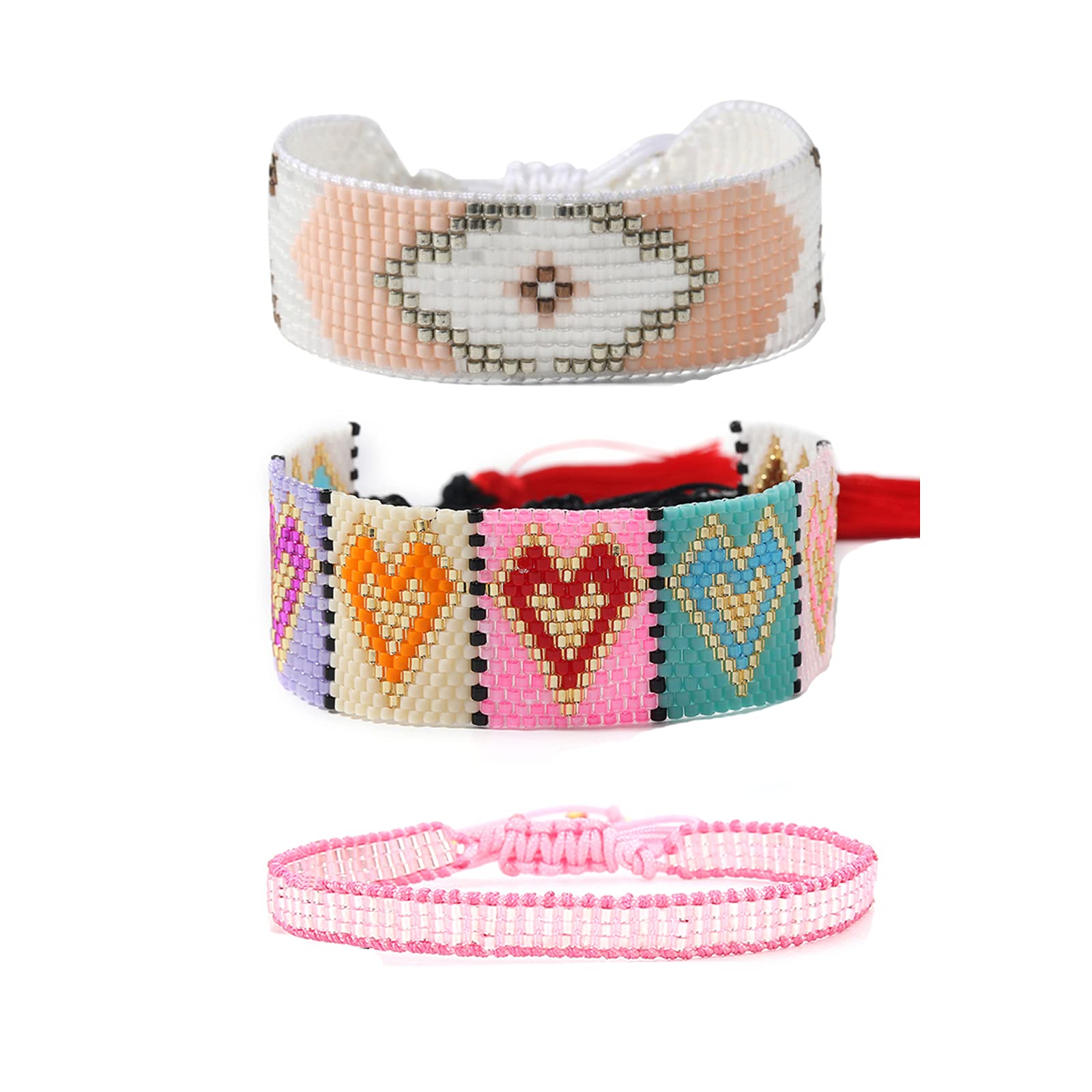 BALIBALI Seed Beads Bracelet Evil Eye Star Lips Bracelet Cuff Women Bangle Hot Summer Charms Loom Woven Jewelry (3 Set C)