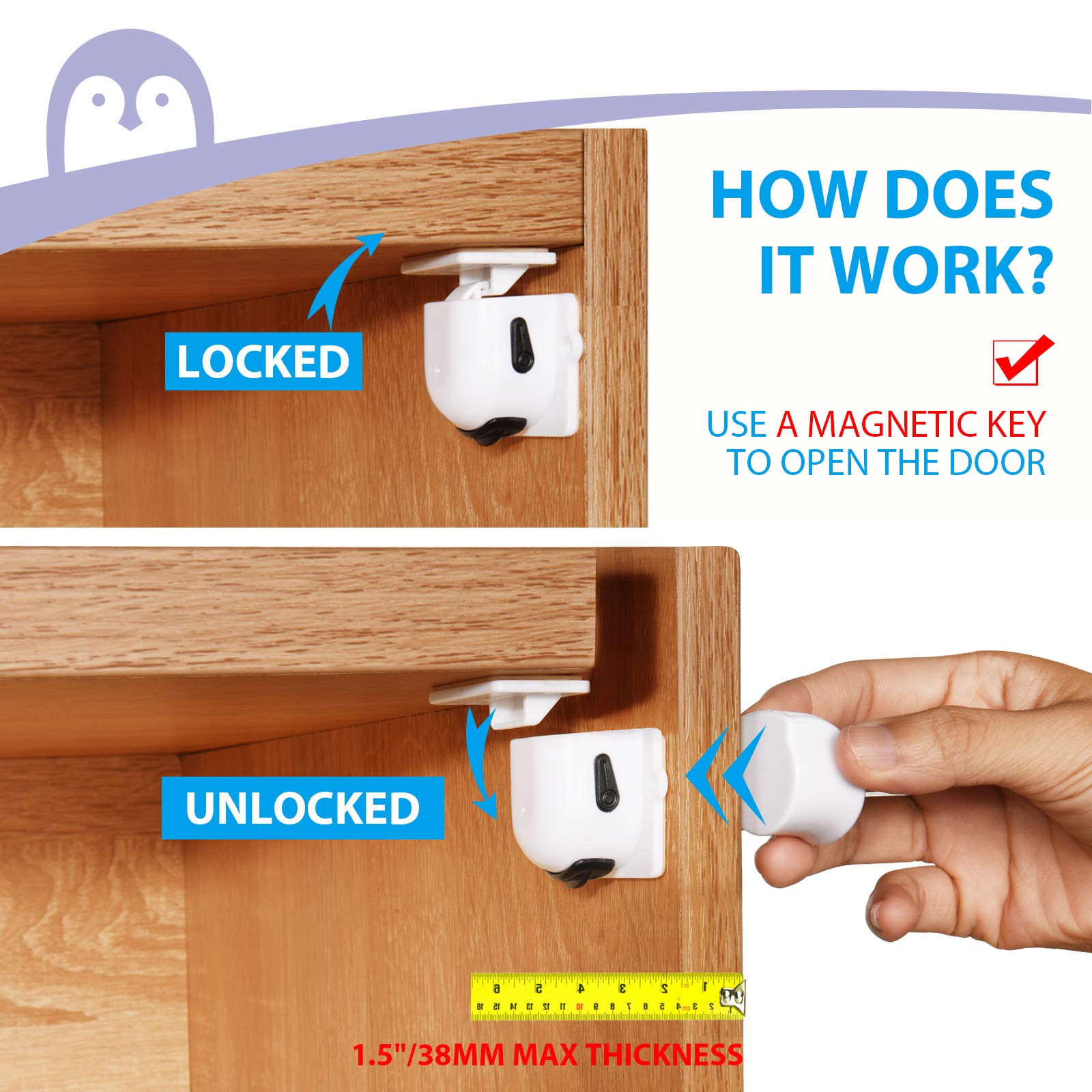 Baby Proof Cabinet Latches, Momcozy Child Safety Magnetic Cabinet and Drawer Locks Child Safety Locks for Kitchen Cabinets Doors (14 Pack Locks)