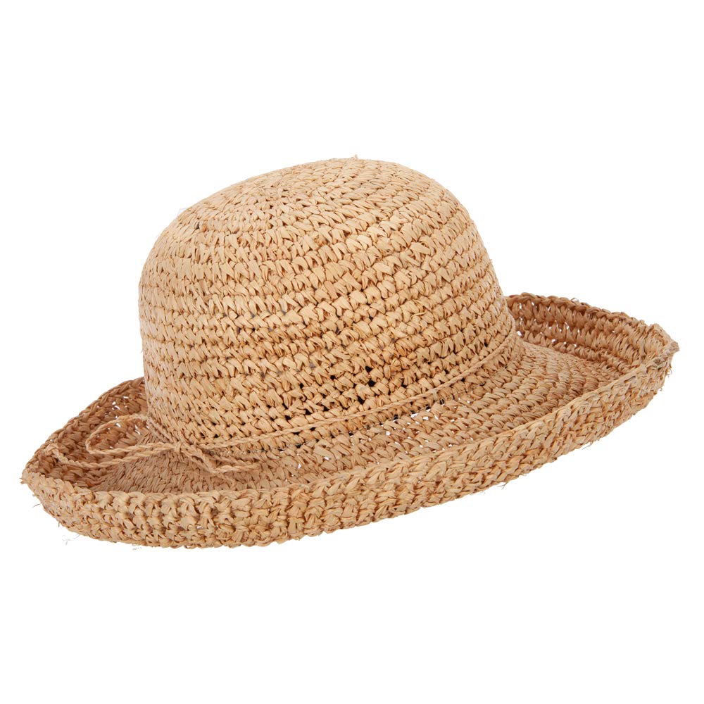 Jeanne Simmons Women's 3 Inch Turn Up Brim Straw Crochet Summer Bucket Hat - Raffia OSFM