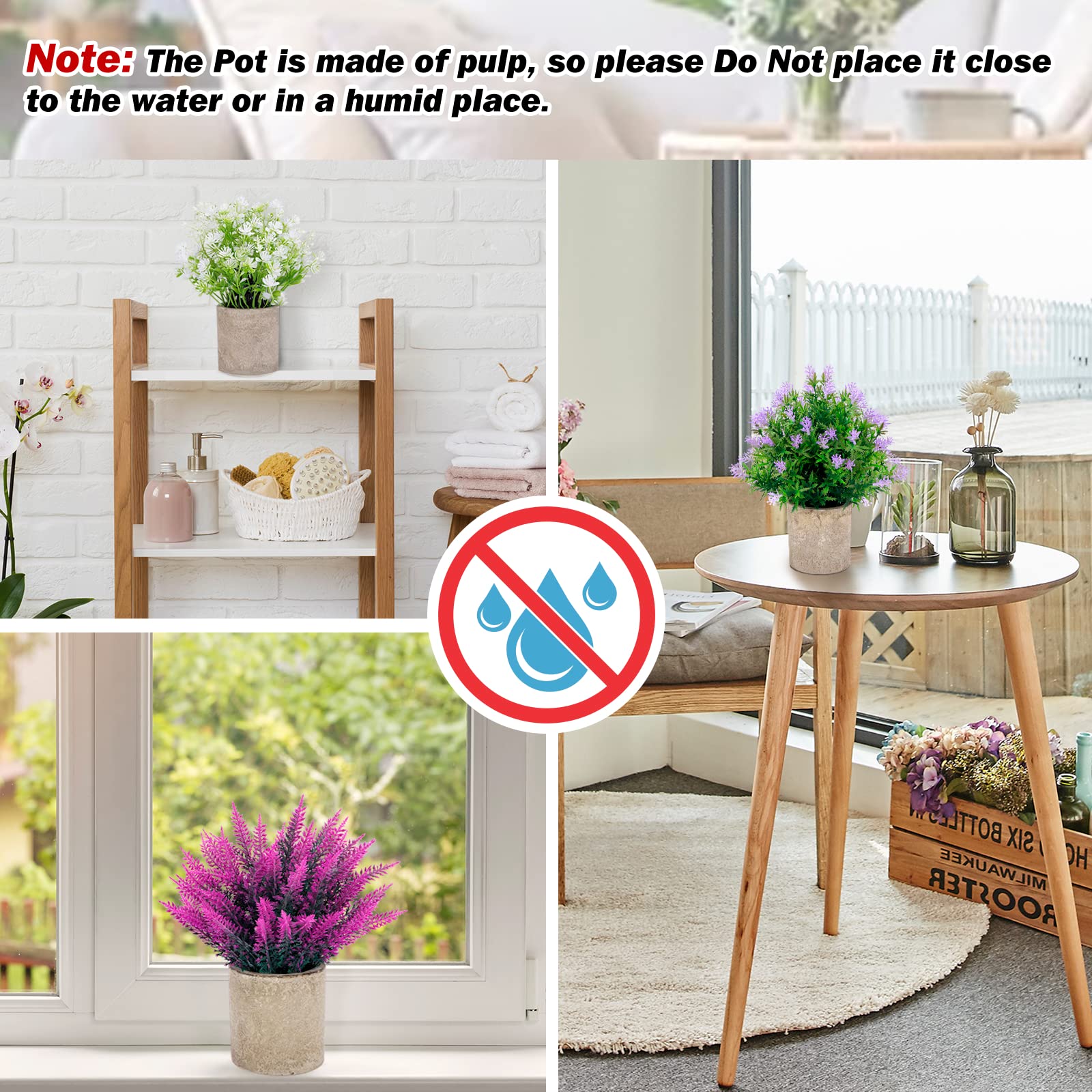 FUNARTY Fake Plants 3pcs Small Potted Plants Mini Artificial Small Flower 10” Faux Greenery Plants Indoor Lavender Pot for Garden Lawn Balcony Office Home Desk Decoration