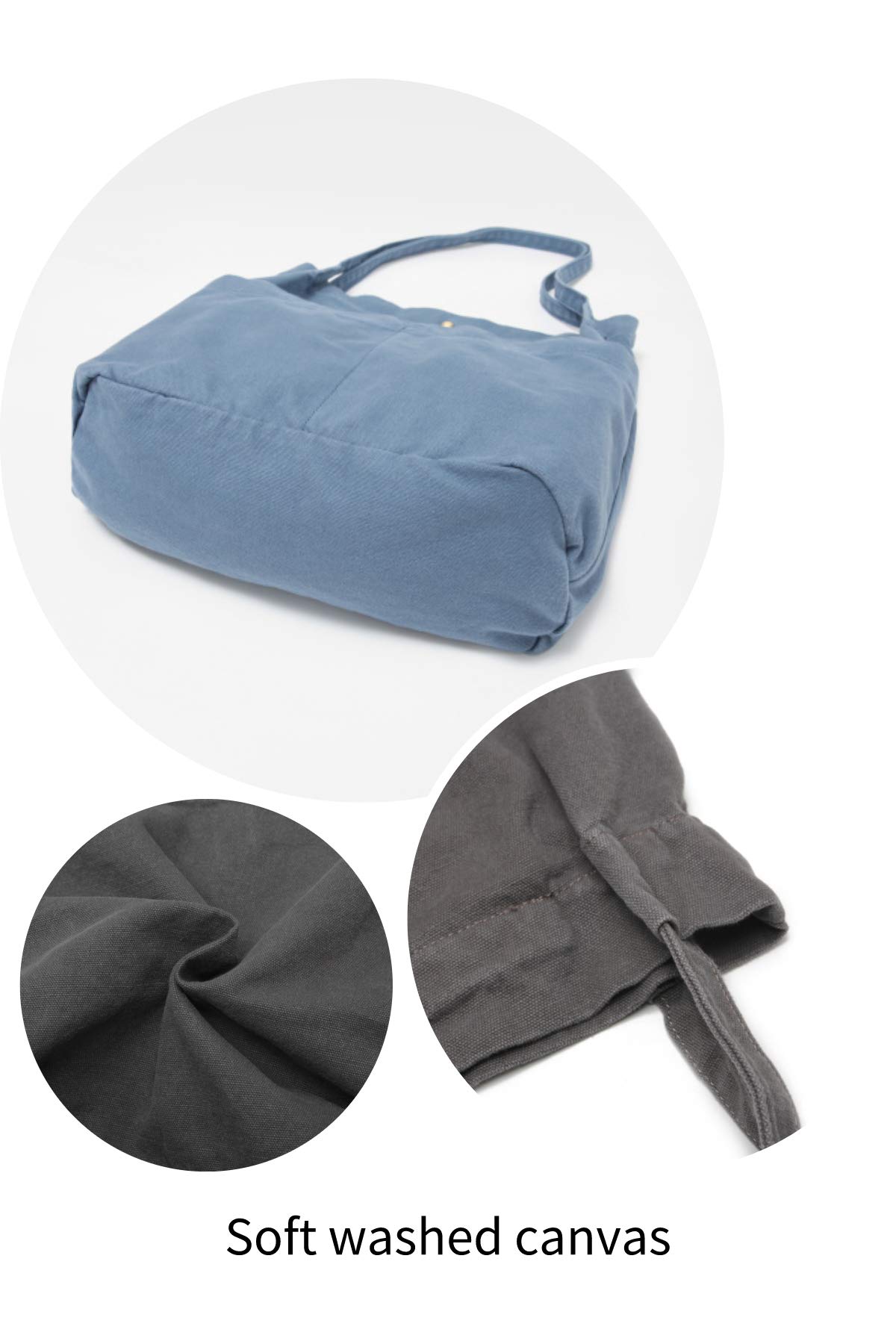 Jeelow Washed Canvas Market Tote Handbag Shoulder Bucket Bag Purse With Pockets For Men & Women