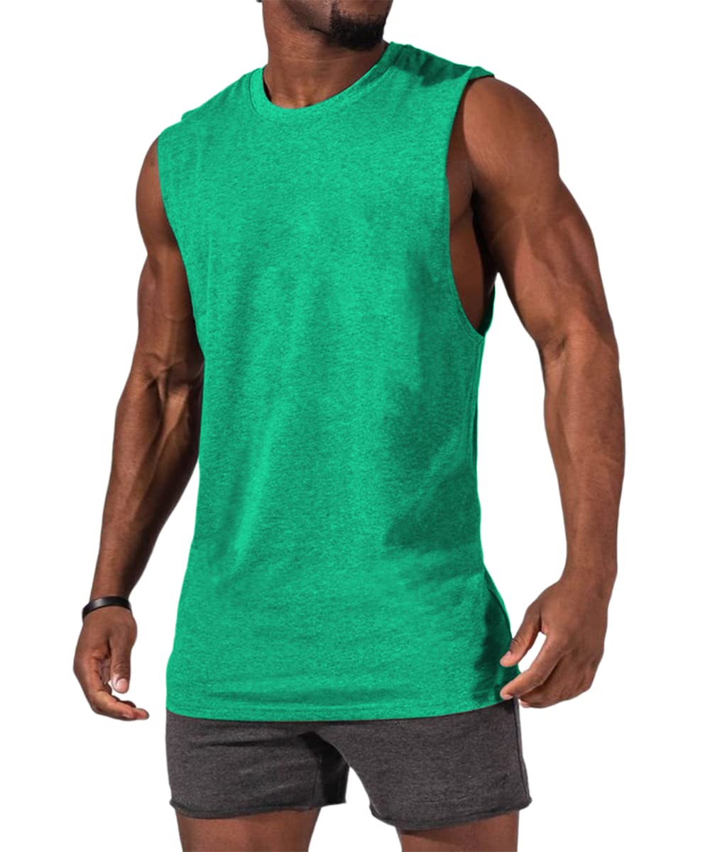 Aoysky Mens Crewneck Tank Tops Athletic Beach Sleeveless Shirts Green