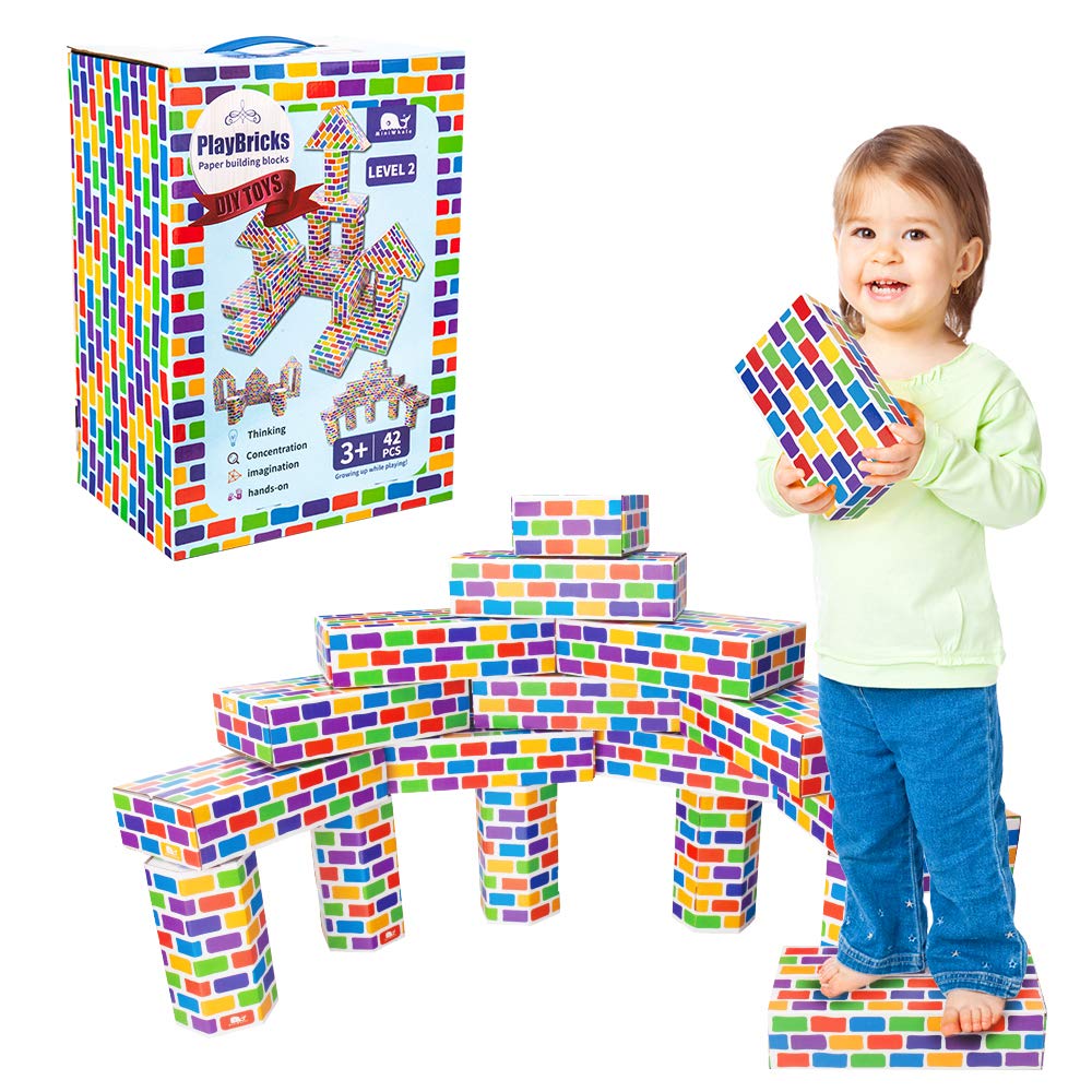 Deluxe Jumbo Cardboard Blocks 42-Pack Extra-Thick Cardboard Building Blocks Mini Whale Paper Brick Toy