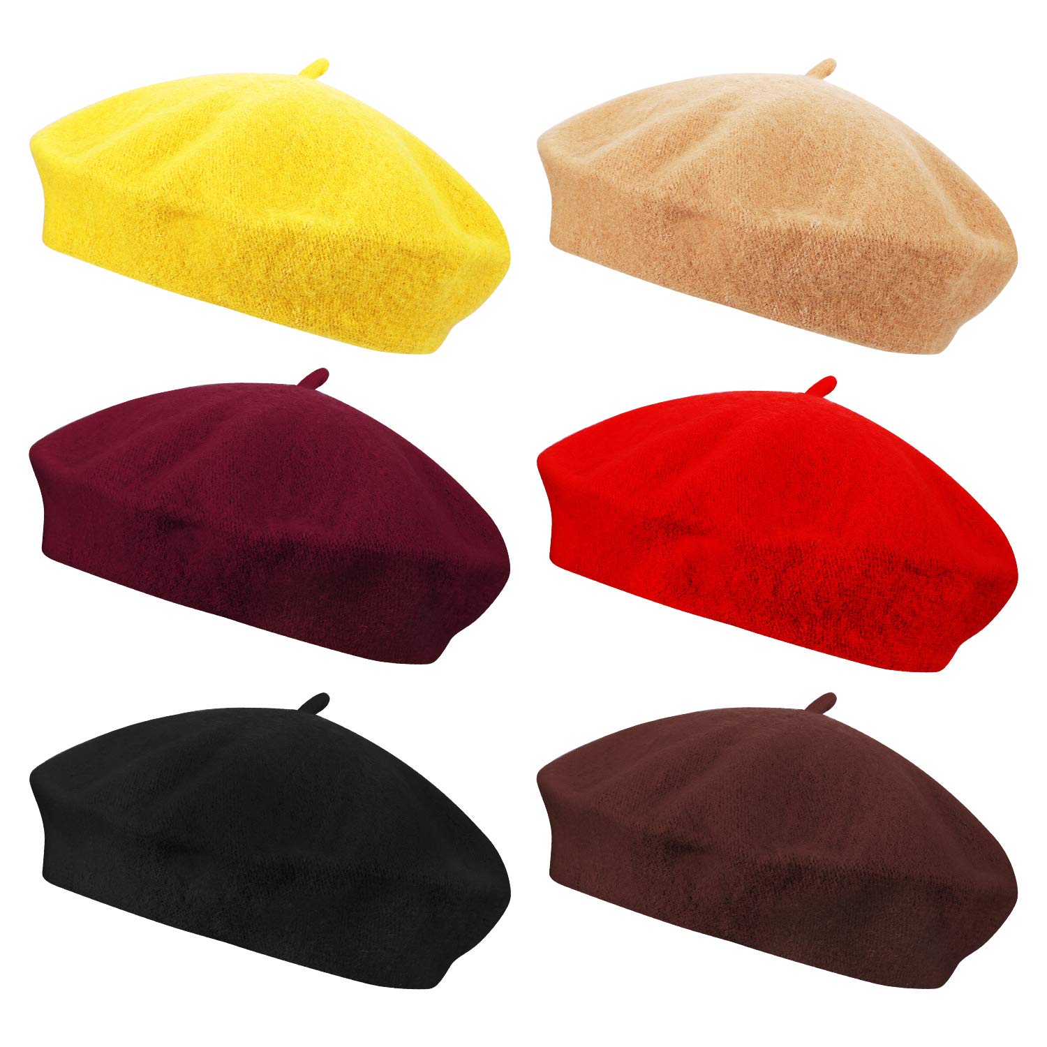 Anteer 6 Pieces Wool Beret Hat French Style Beanie Hats Fashion Ladies Beret Caps for Women Girls Lady (6-color set)