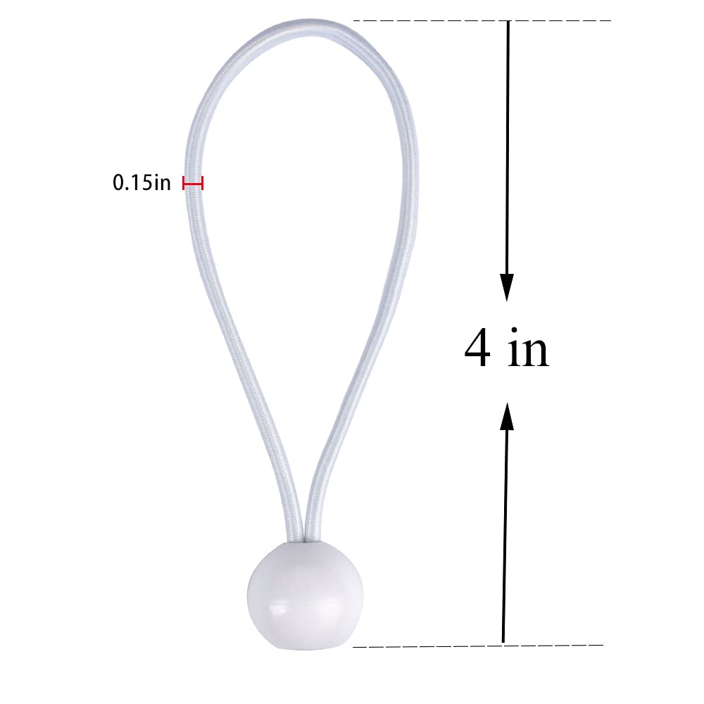 AOPRIE 30 Pcs Bungee Cords with Balls 4 inch White Ball Bungees Heavy Duty Tarp Bungee Cords Trap Weather Resistant Tie Down Strap for Camping, Tents, Cargo, Holding Wire and Hoses