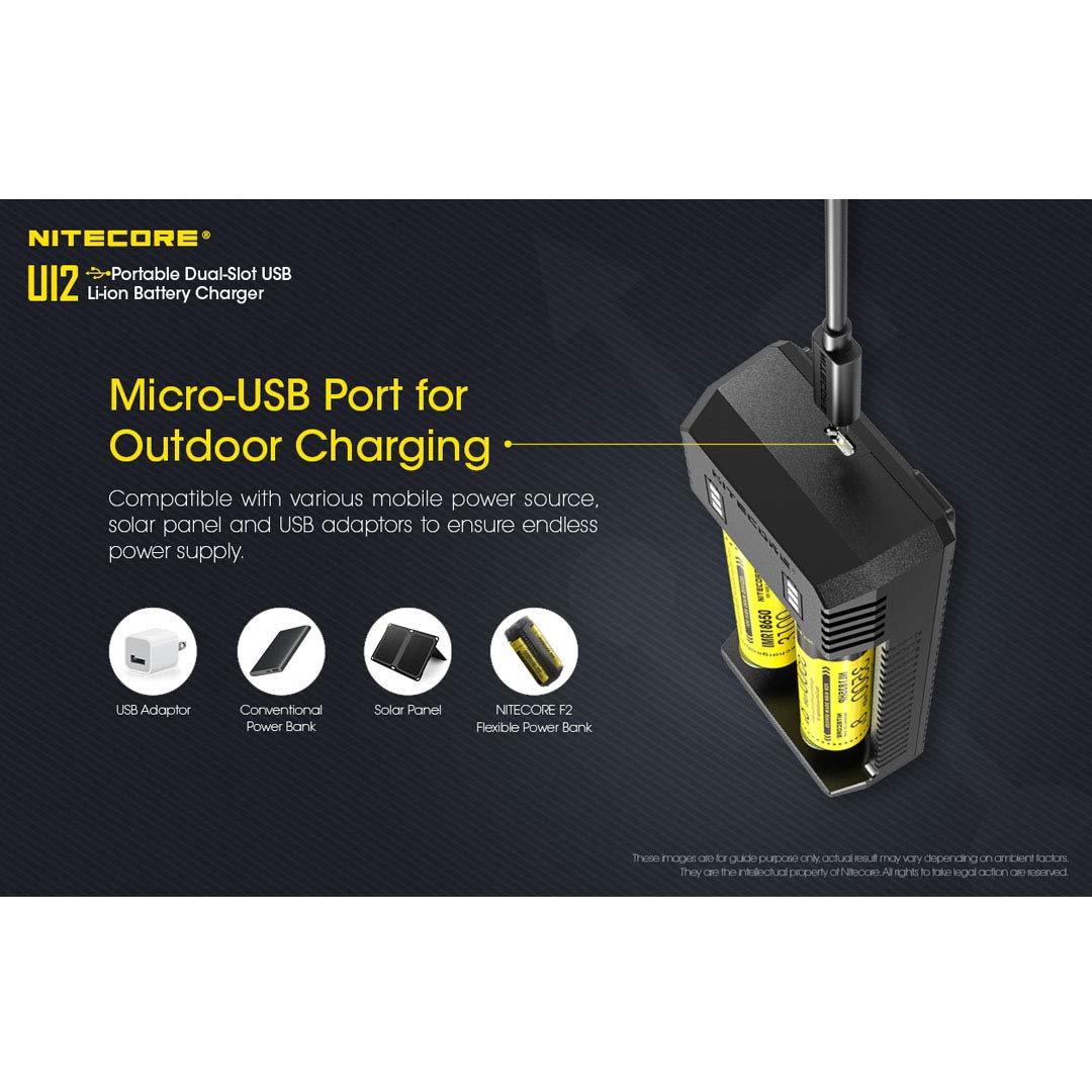 Nitecore UI2 Dual-Slot Intelligent Lithium-ion Battery USB Charger for 18650, 18350, 20700, 21700, 14500, 16340 and More, and LumenTac Battery Organizer