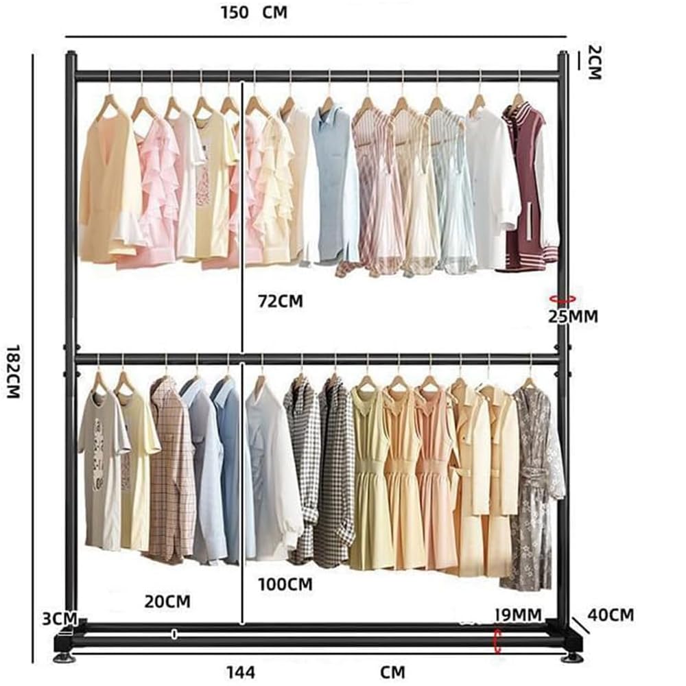 Bold and Heighten 2 Layers Metal Clothes Drying Rack Laundry Drying Rack, Sheet Quilts Blanket Drying Rack, Heavy Duty Garment Rack For Indoor Outdoor 1.5M/150cm/59 Inches(Black)