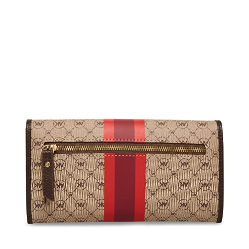 Anne Klein Womens Anne Klein continental wallet in logo, Cream-brown/Espresso W/ Red-rhubarb Stripe, One Size US