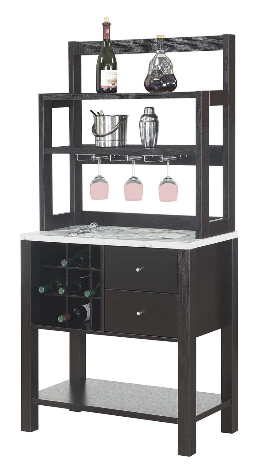 Convenience Concepts Newport Serving Bar, White Faux Marble/Espresso