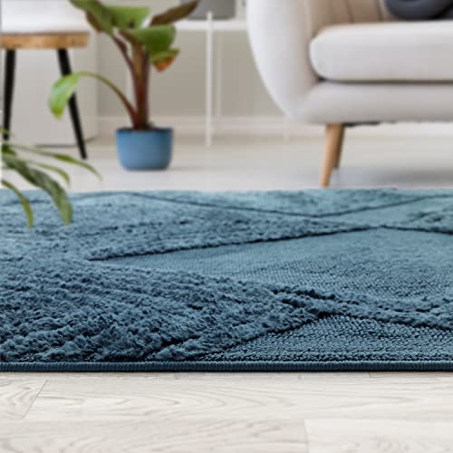 Antep Rugs Palafito 8x10 Geometric Shag Diamond High-Low Pile Textured Indoor Area Rug (Teal Blue, 7'10" x 10')