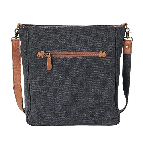 ANNGOTI Canvas & Cowhide Shoulder Bag for Women, Vintage Style with Genuine Leather, Handmade Print Crossbody Bag with Zipper Top & Adjustable Strap