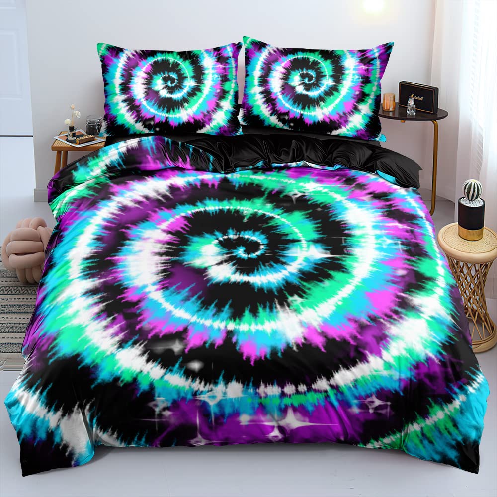 Holiyjog Tie Dye Duvet Cover Set King Size Tie Dye Purple Blue Bed Set Girls Comforter Cover and Pillow Shams for Women Decor Bedroom