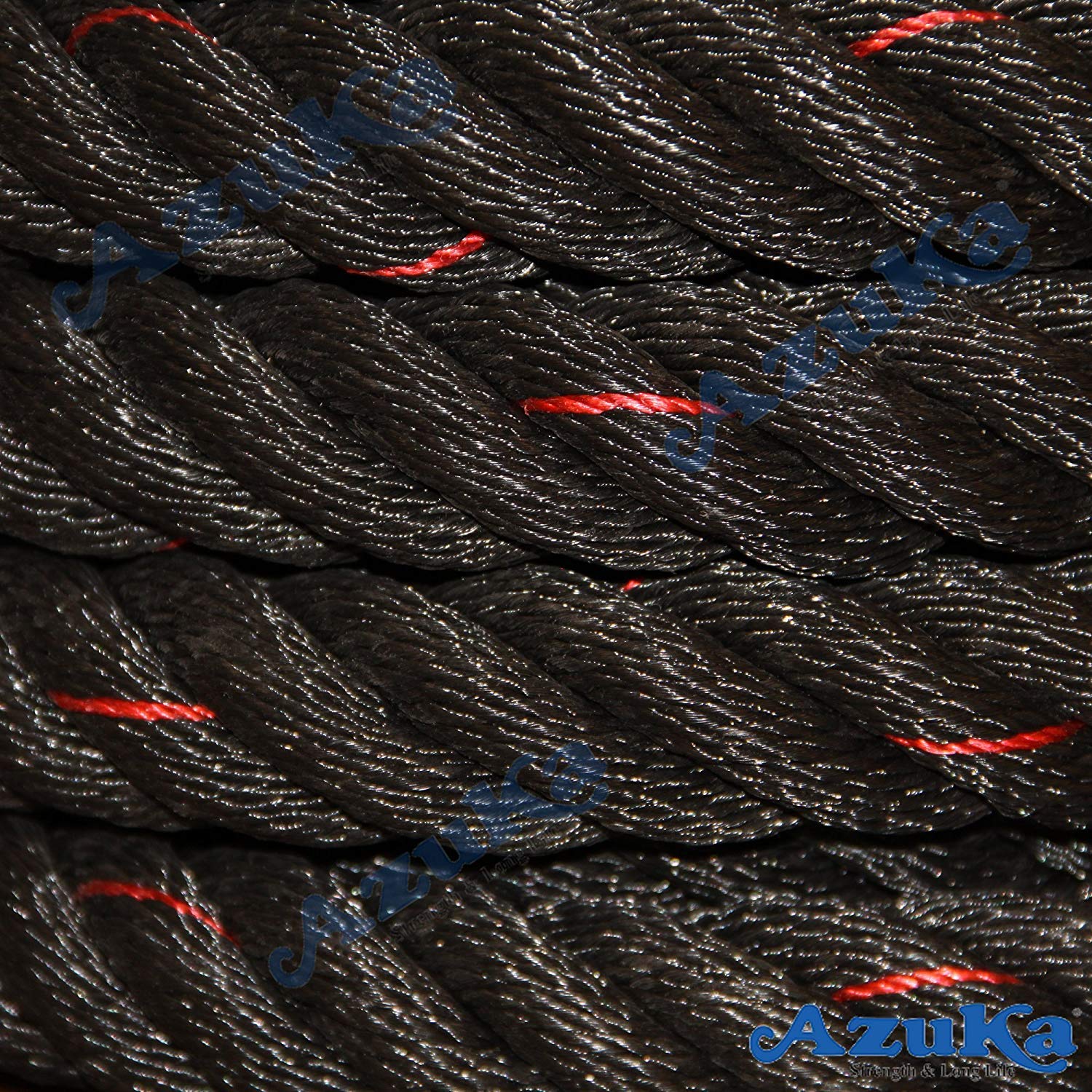 Azuka® Ultimate Fitness Strength Training Battle Rope 1.5 inches X 20 Ft Polypropylene (Black with Red Tracer)